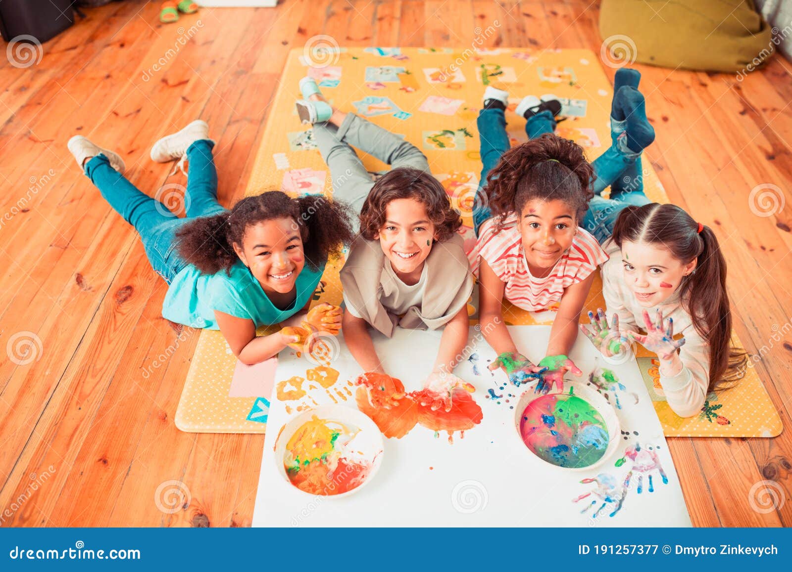 Group of Happy Children Making Experiments with Paint Stock Image ...