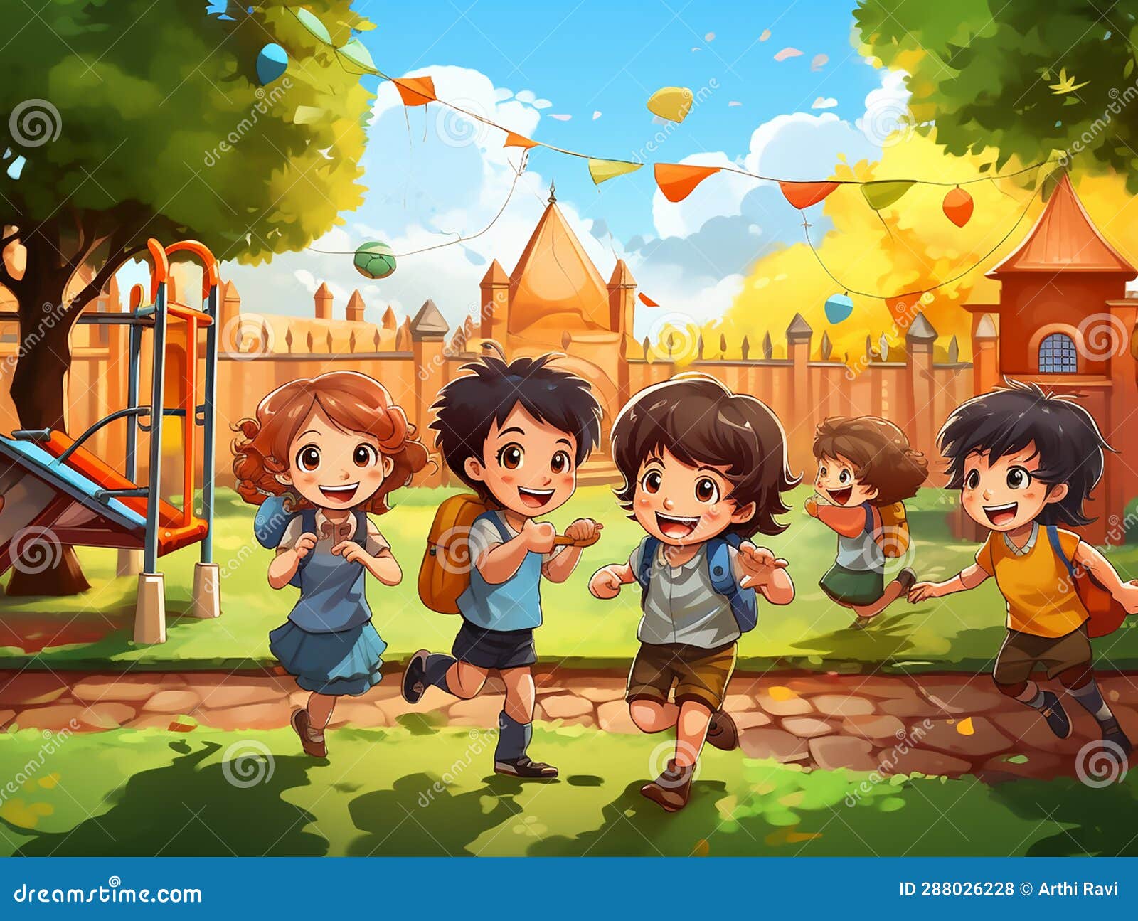 Illustration of Happy Children Playing in the School Stock Illustration ...
