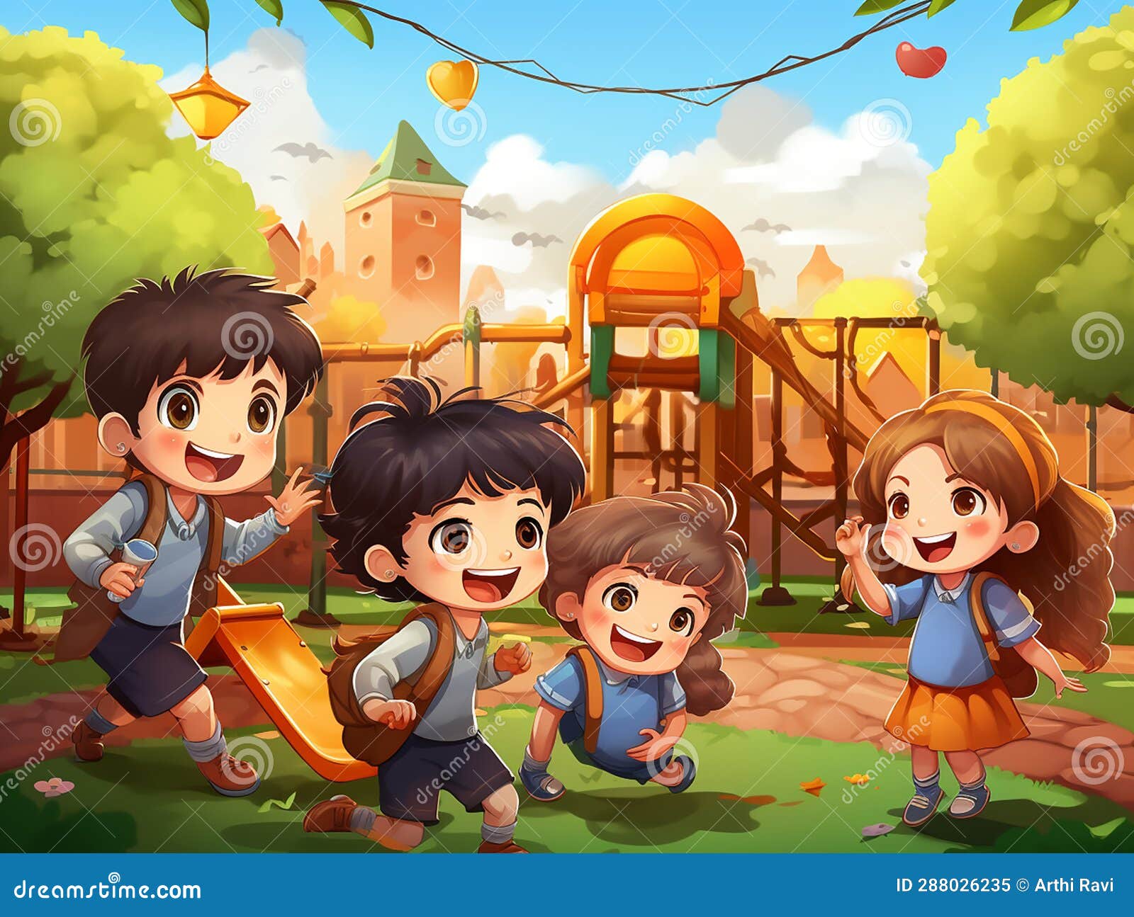 Illustration of Happy Children Playing in the School Stock Illustration ...