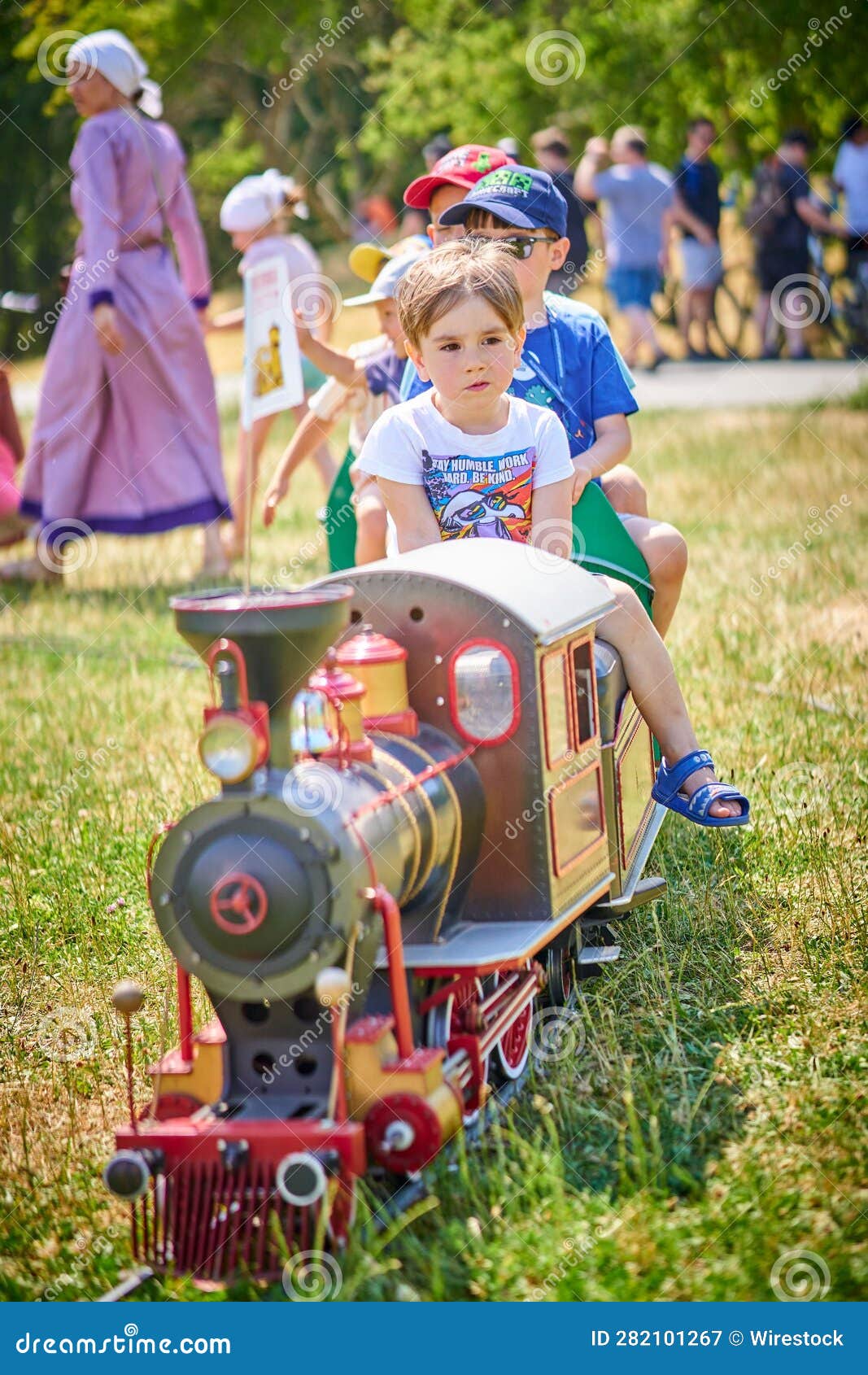 Group of Happy Children Riding on a Train in a Park in Poland Editorial ...