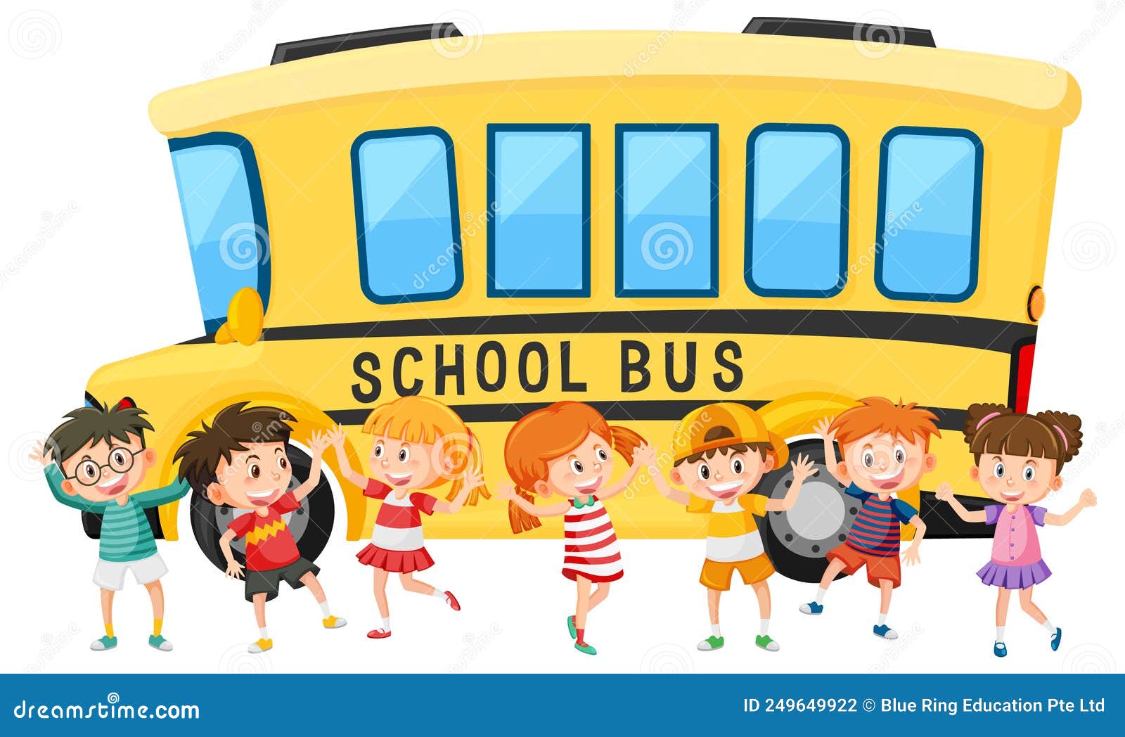Group of Happy Children and School Bus Stock Vector - Illustration of ...