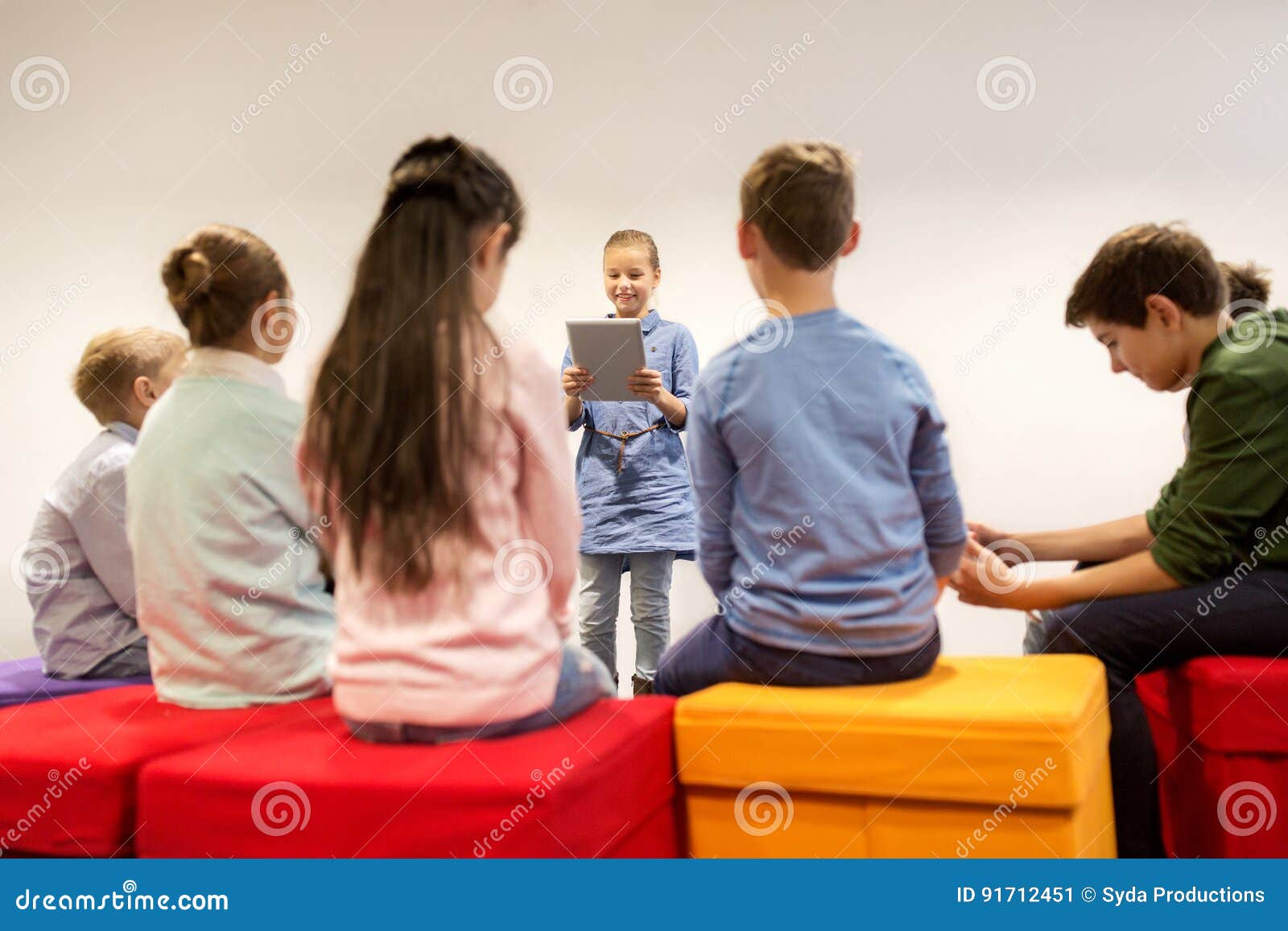 Group of Happy Children with Tablet Pc at School Stock Image - Image of ...