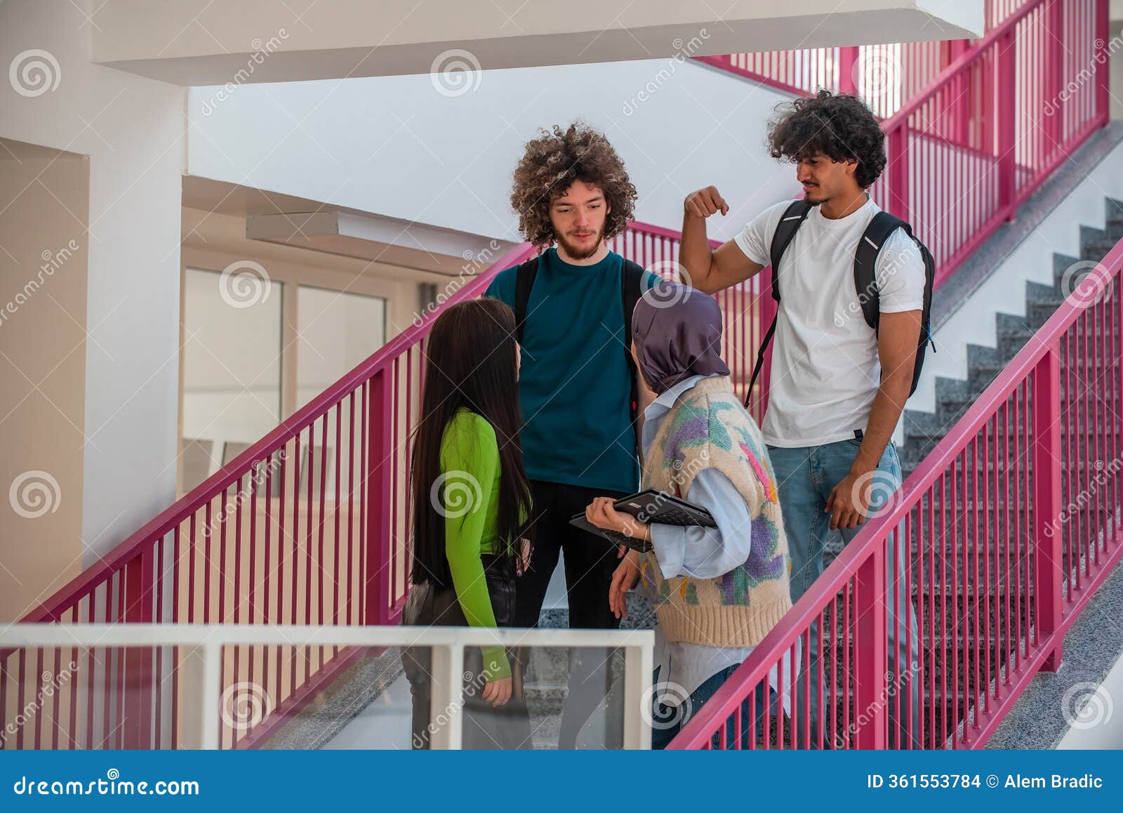 A Group of Happy Diverse College Students Hanging Out they are Talking ...