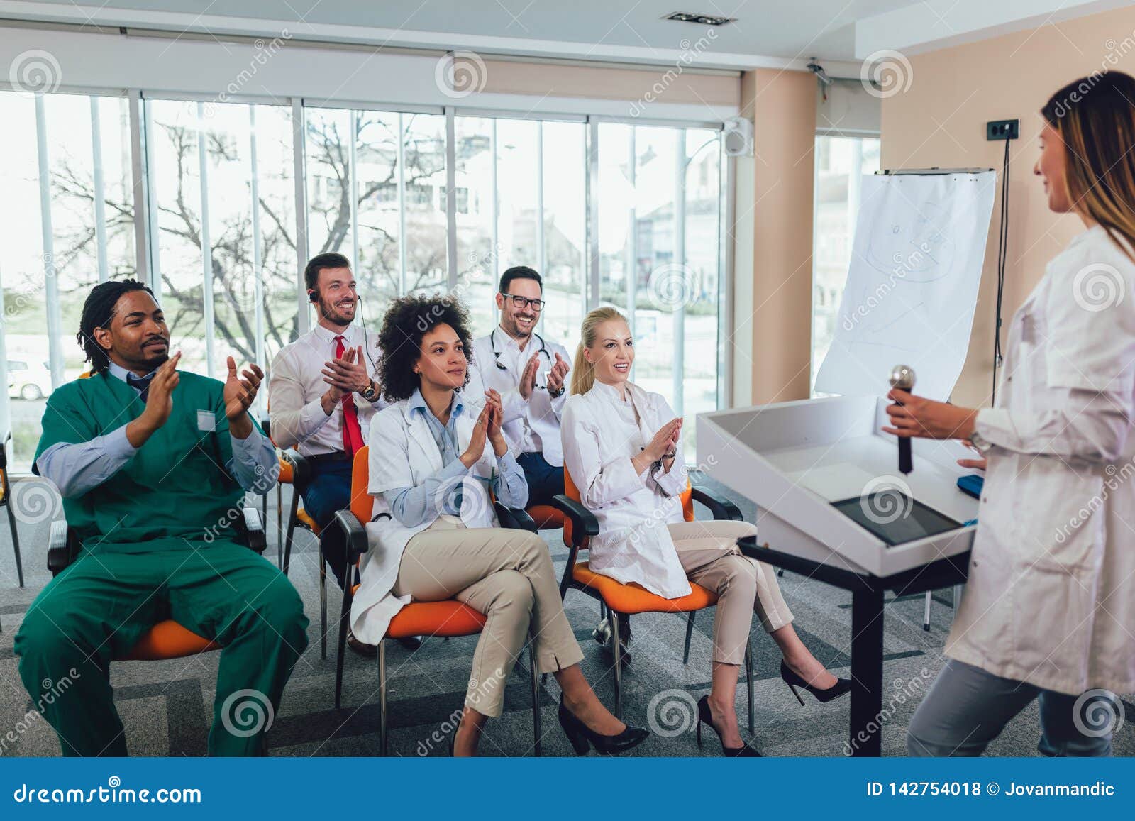 Happy Doctors on Seminar in Lecture Hall at Hospital Stock Photo ...