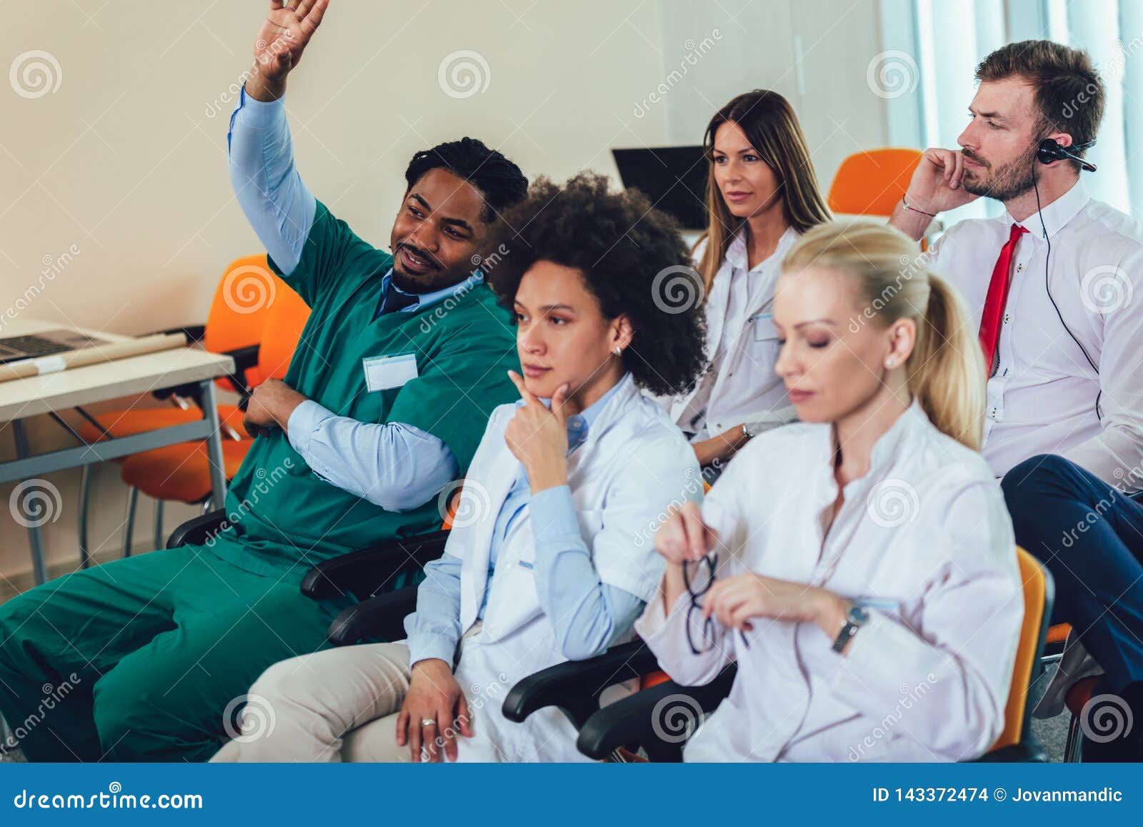 Happy Doctors on Seminar in Lecture Hall at Hospital Stock Photo ...