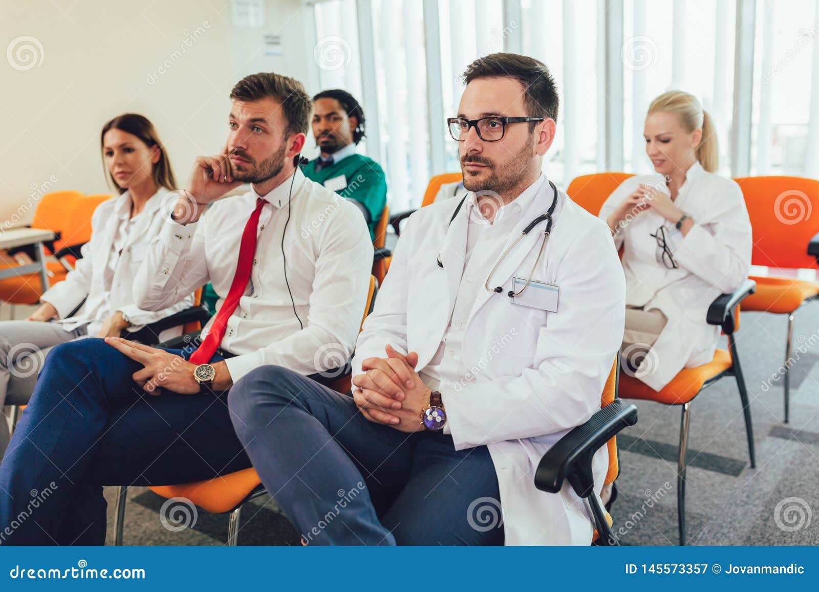 Happy Doctors on Seminar in Lecture Hall at Hospital Stock Image ...