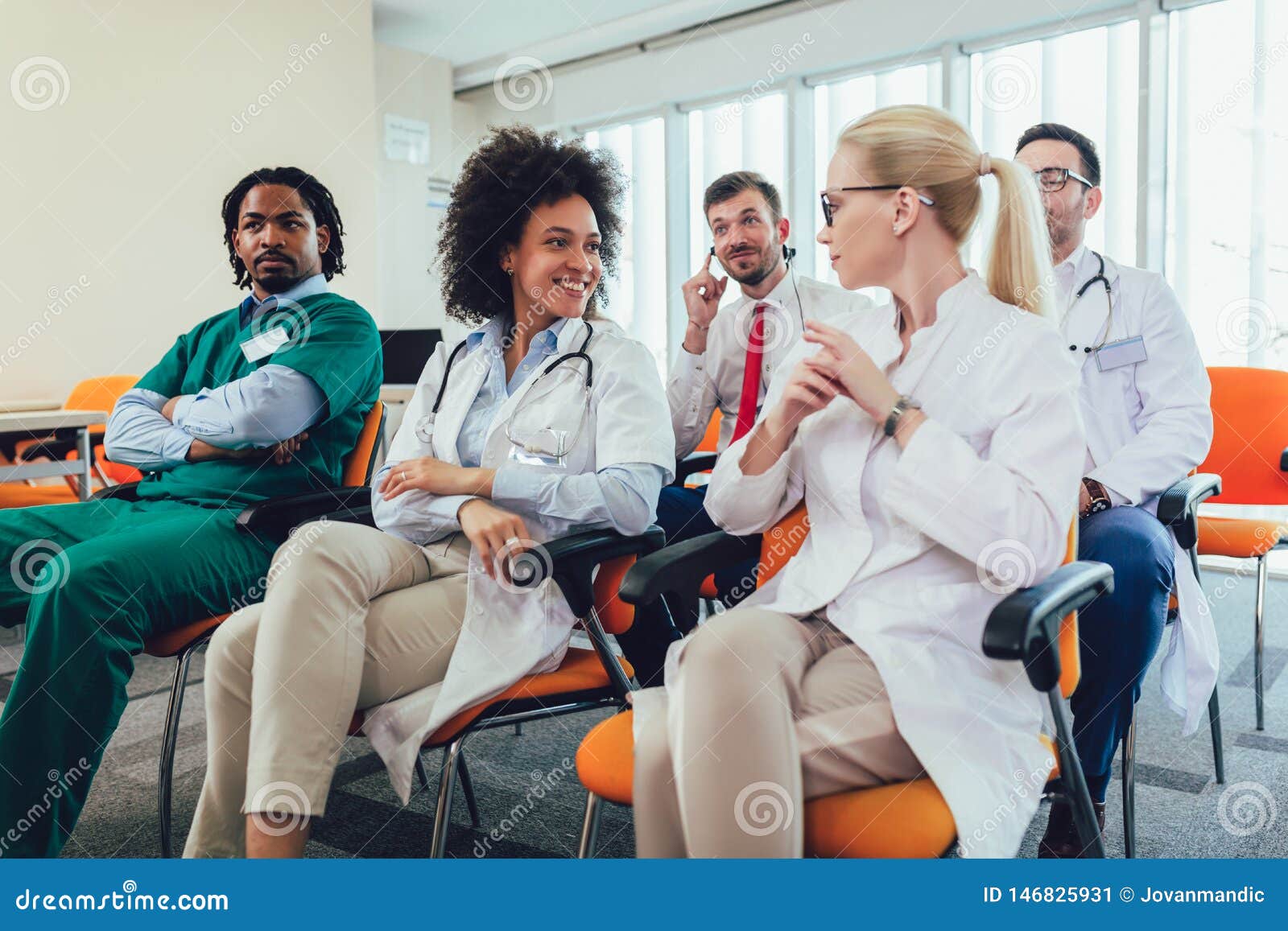 Happy Doctors on Seminar in Lecture Hall at Hospital Stock Image ...