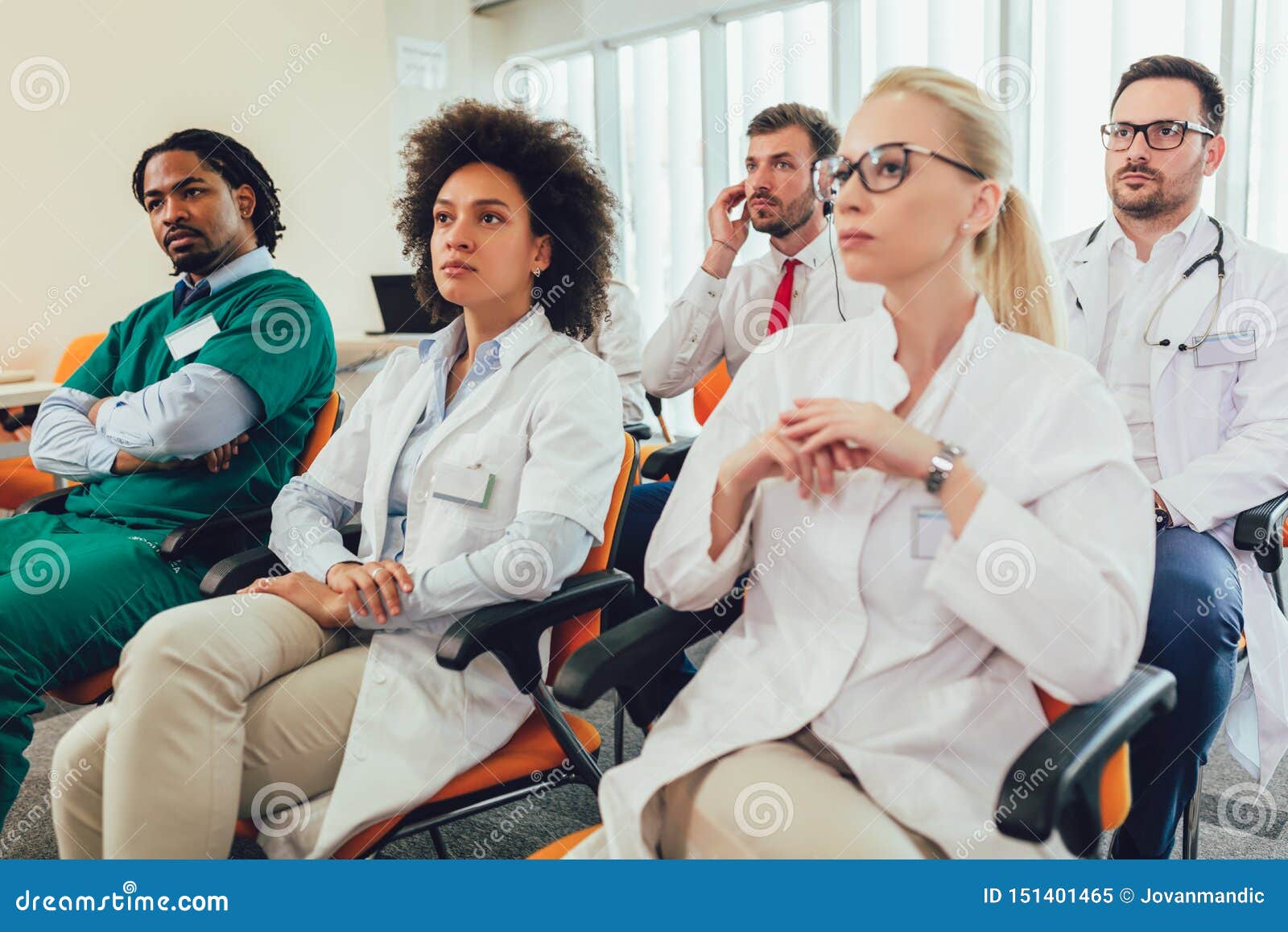 Happy Doctors on Seminar in Lecture Hall at Hospital Stock Image ...