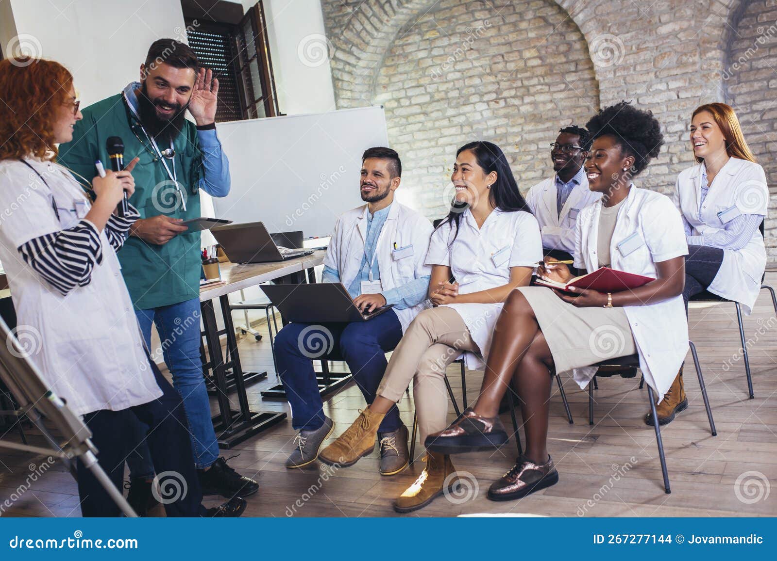 Happy Doctors on Seminar in Lecture Hall at Hospital Stock Photo ...