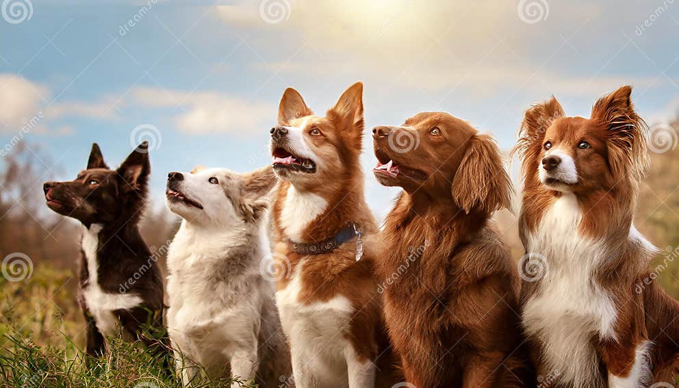Group of happy dogs stock illustration. Illustration of group - 313667954