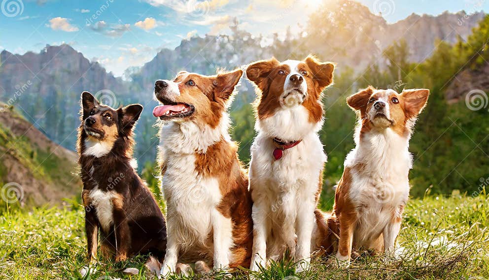 Group of happy dogs stock illustration. Illustration of brown - 313667967