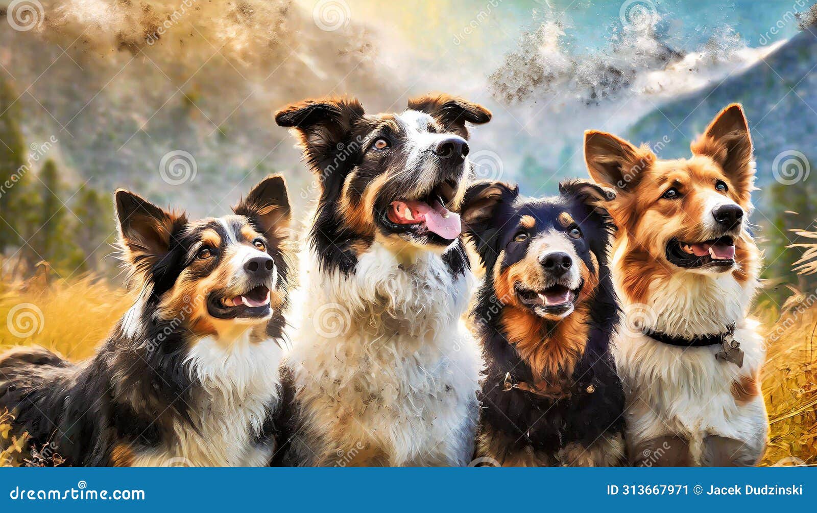 Group of happy dogs stock illustration. Illustration of border - 313667971