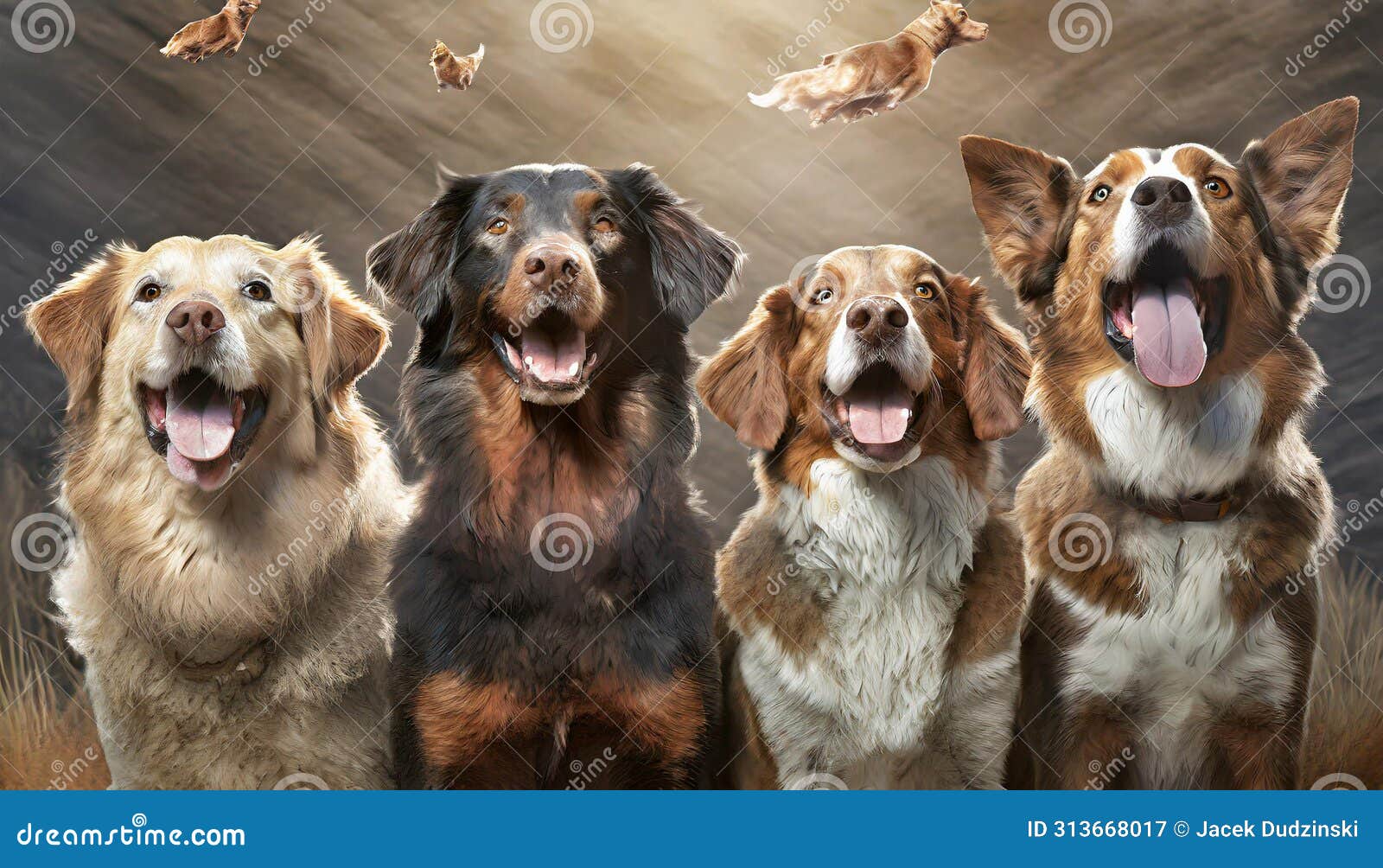 Group of happy dogs stock illustration. Illustration of side - 313668017