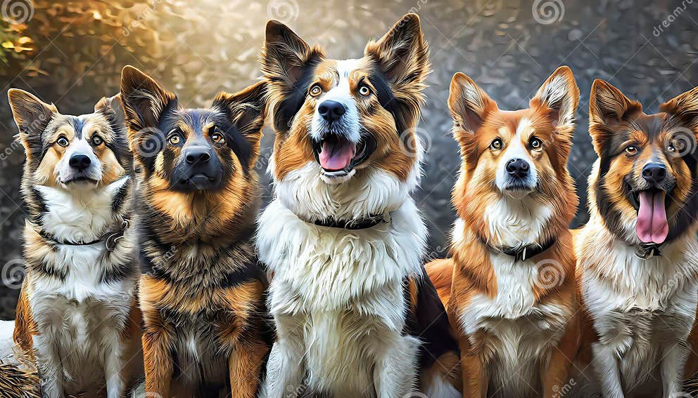 Group of happy dogs stock illustration. Illustration of cute - 313668021