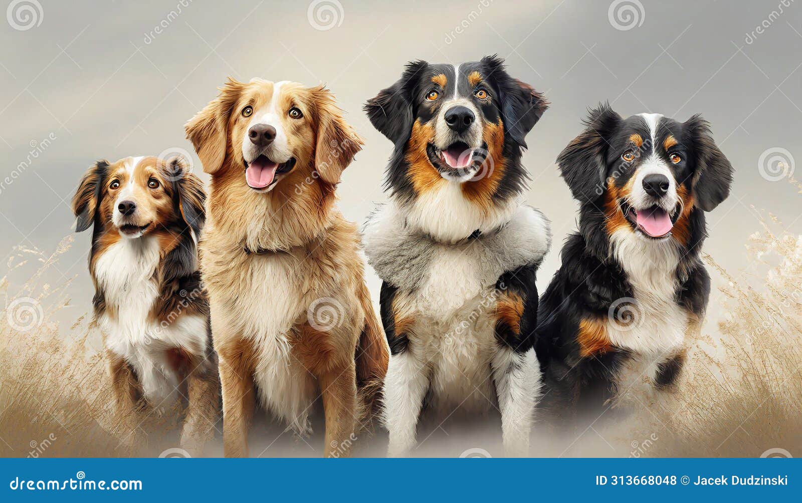 Group of happy dogs stock illustration. Illustration of isolated ...