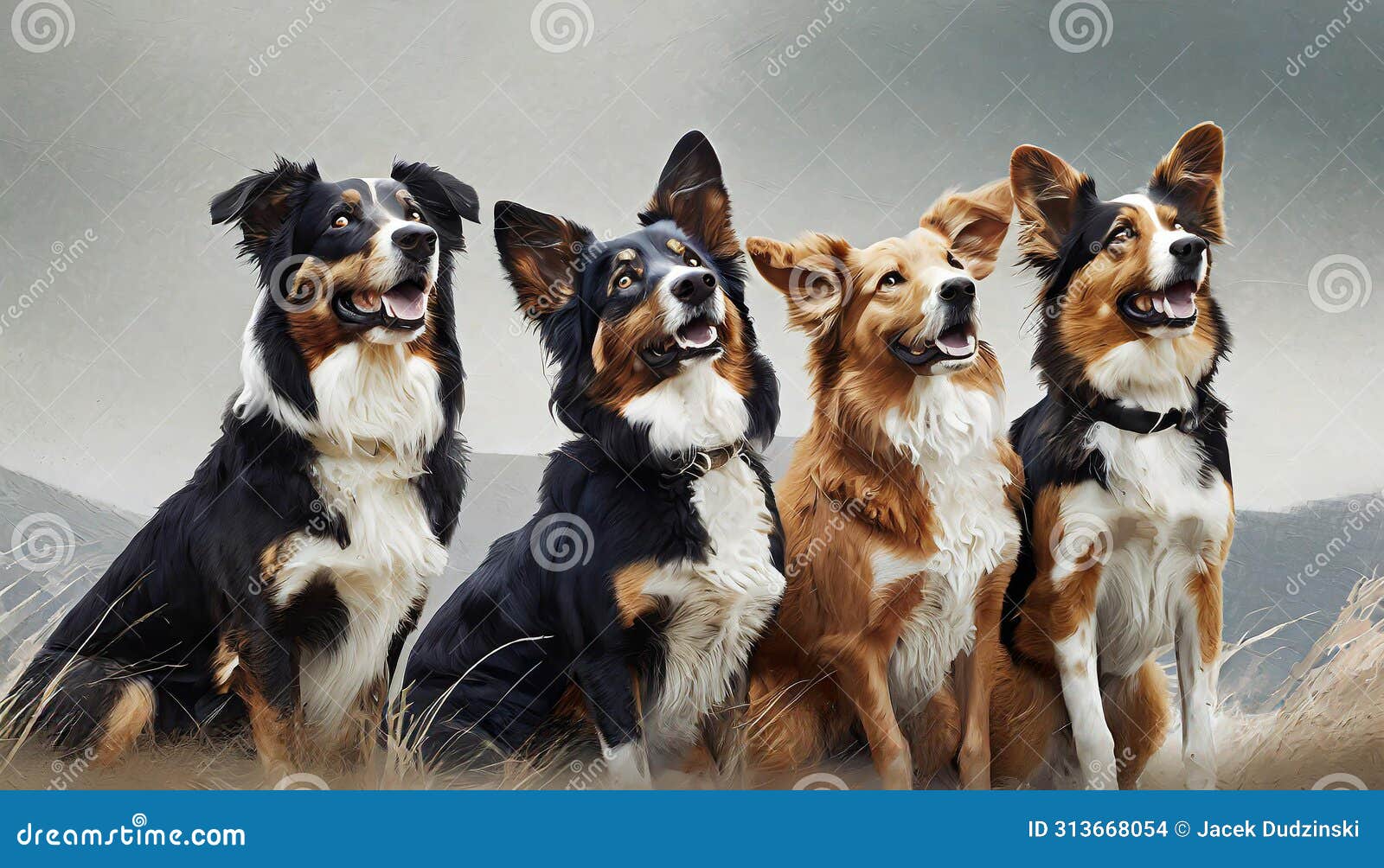 Group of happy dogs stock illustration. Illustration of mixed - 313668054