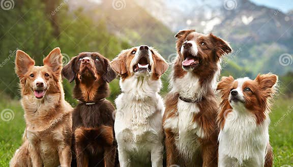 Group of happy dogs stock illustration. Illustration of border - 313668075