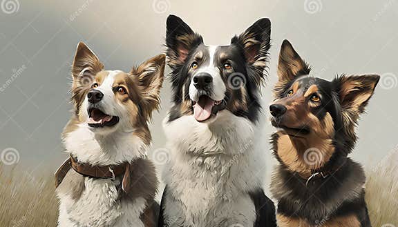 Group of happy dogs stock illustration. Illustration of breed - 313668102