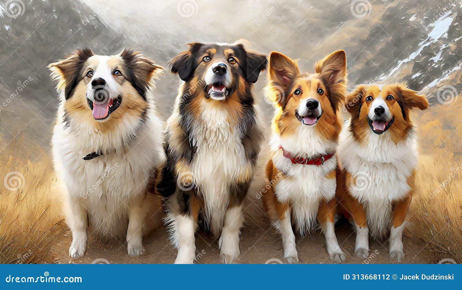 Group of happy dogs stock illustration. Illustration of longhaired ...