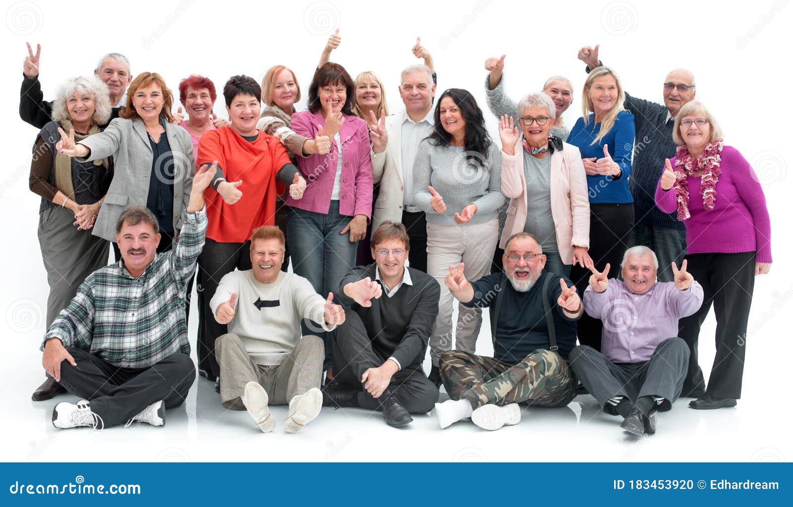 Group of Happy Elderly People Standing and Sitting Isolated Over a ...