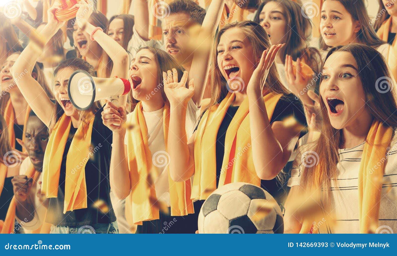 Group of Happy Fans are Cheering for Their Team Victory. Stock Image ...