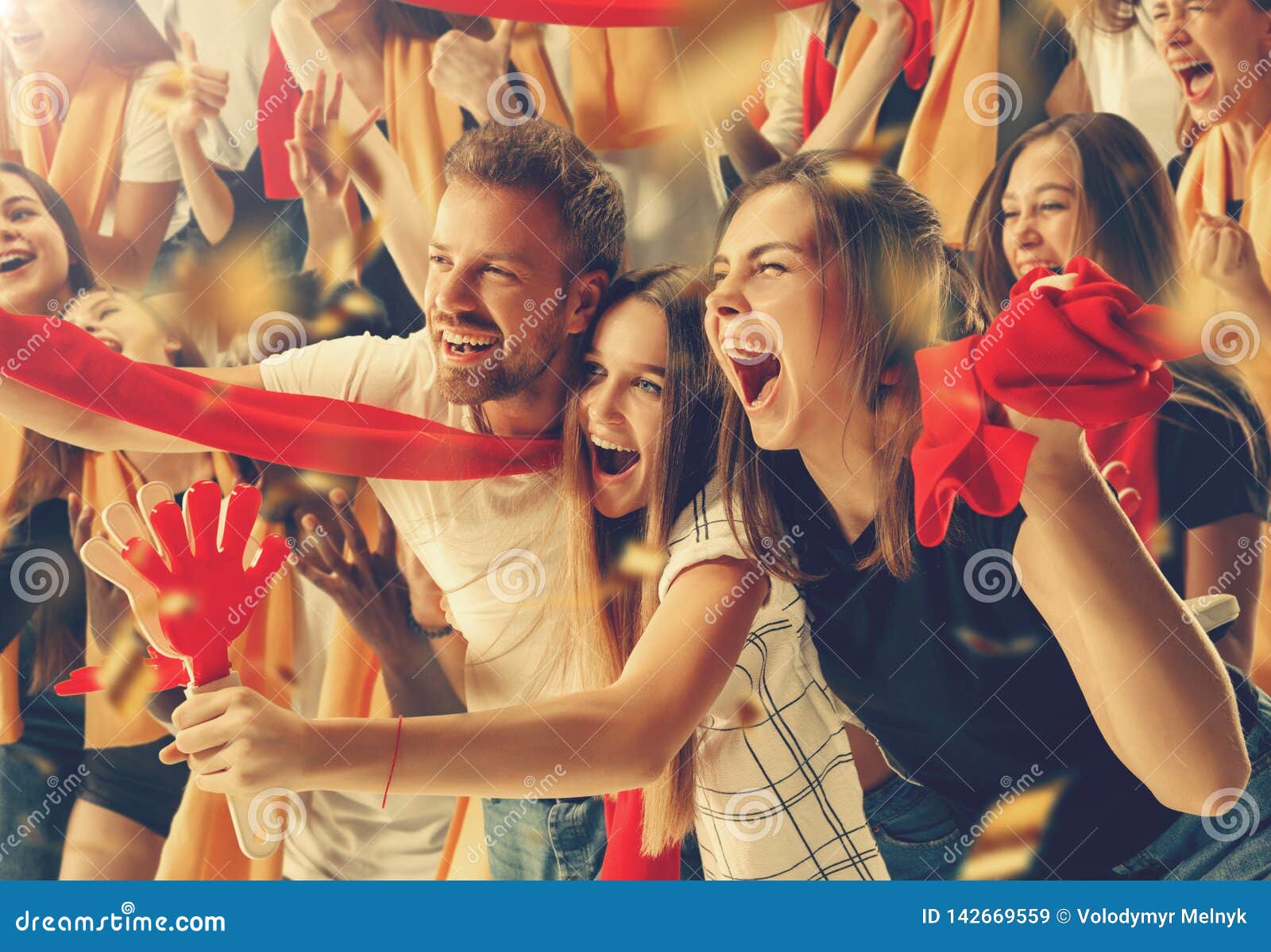 Group of Happy Fans are Cheering for Their Team Victory. Stock Image ...