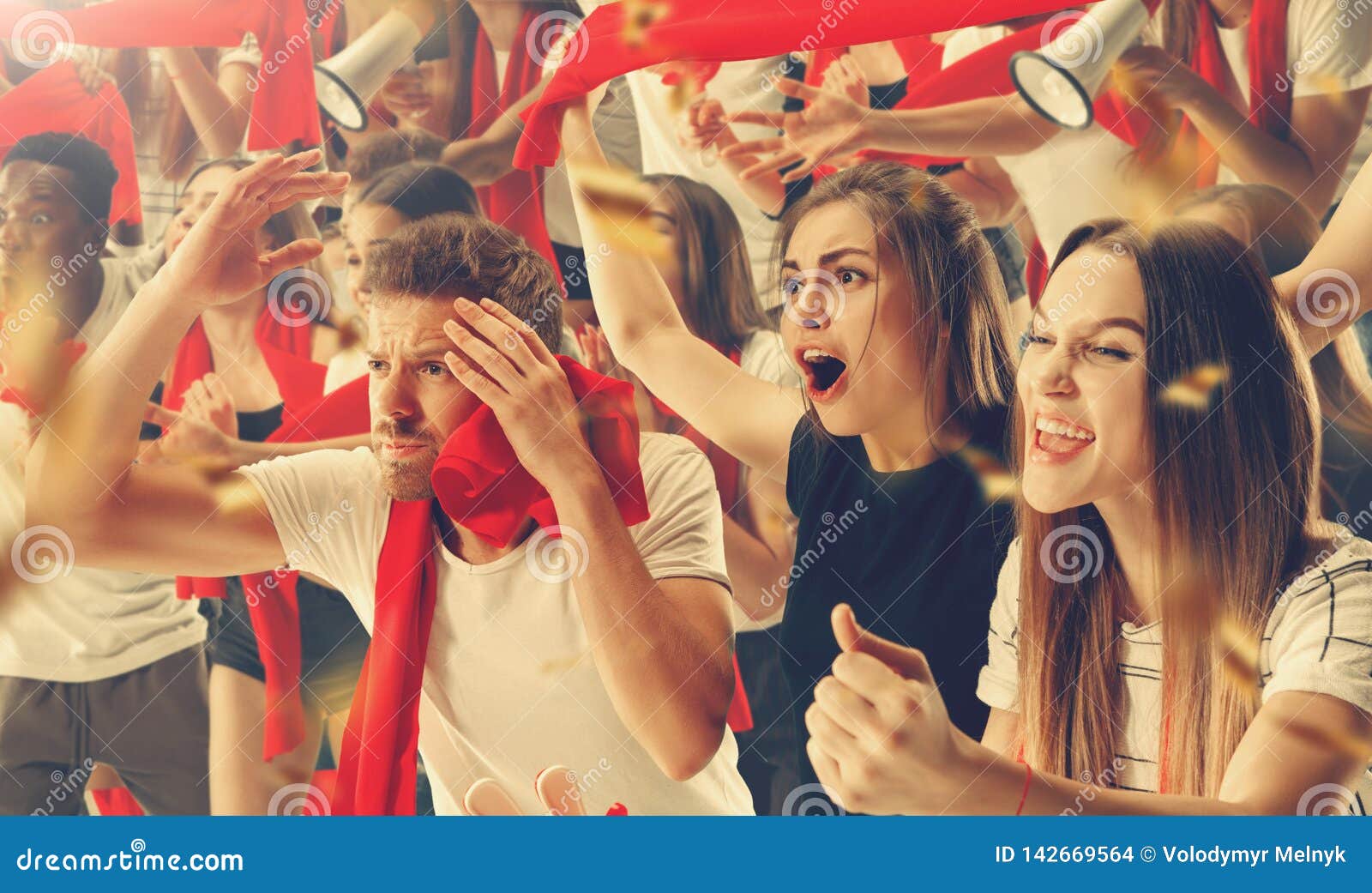 Group of Happy Fans are Cheering for Their Team Victory. Stock Photo ...