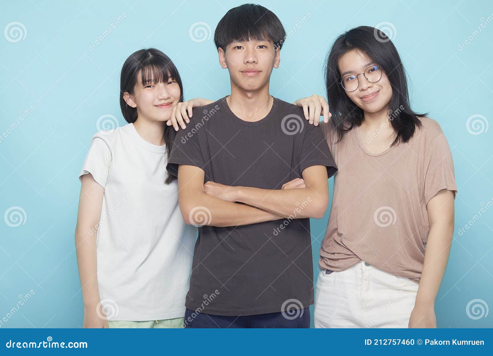 Group of Happy Friends on a Blue Background Stock Photo - Image of ...