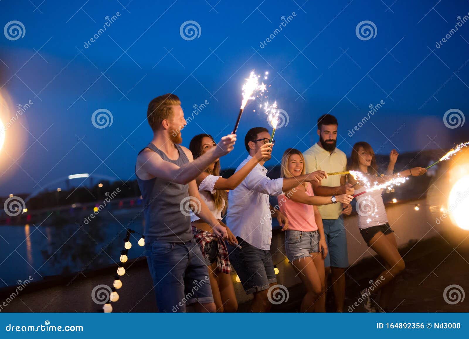 Group of Happy Friends Having Party on Rooftop Stock Photo - Image of ...