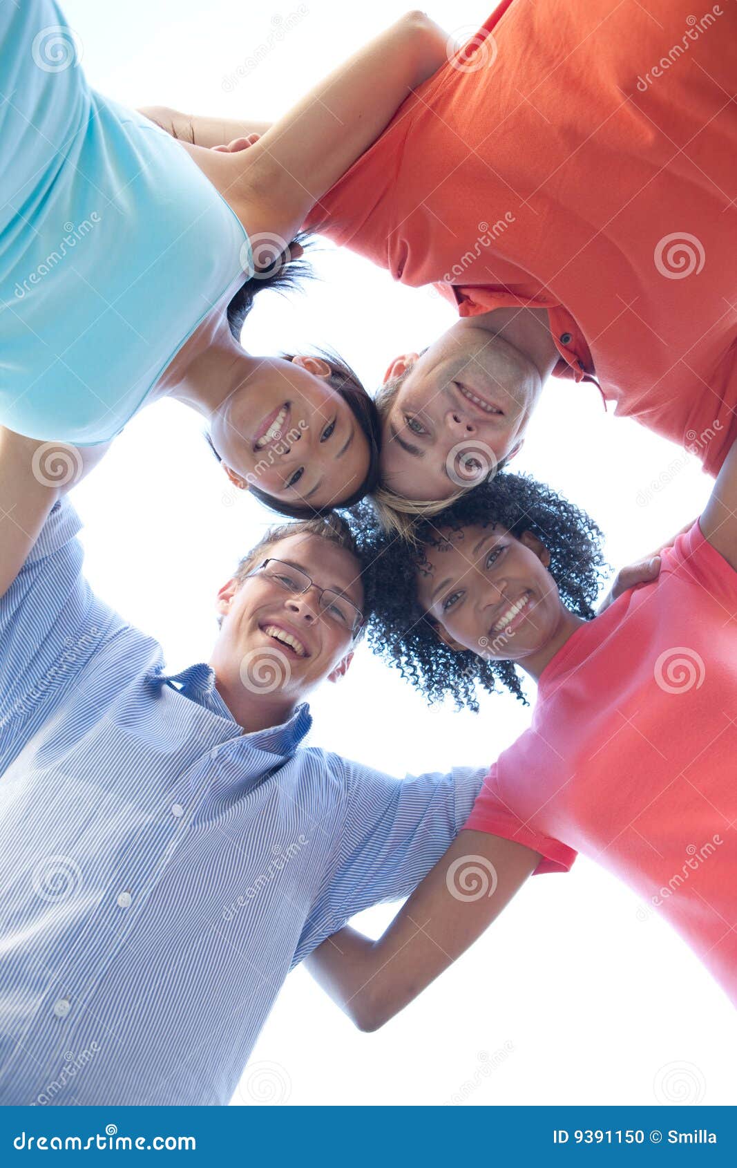 Group of Happy Friends Huddling Stock Photo - Image of bright, circles ...
