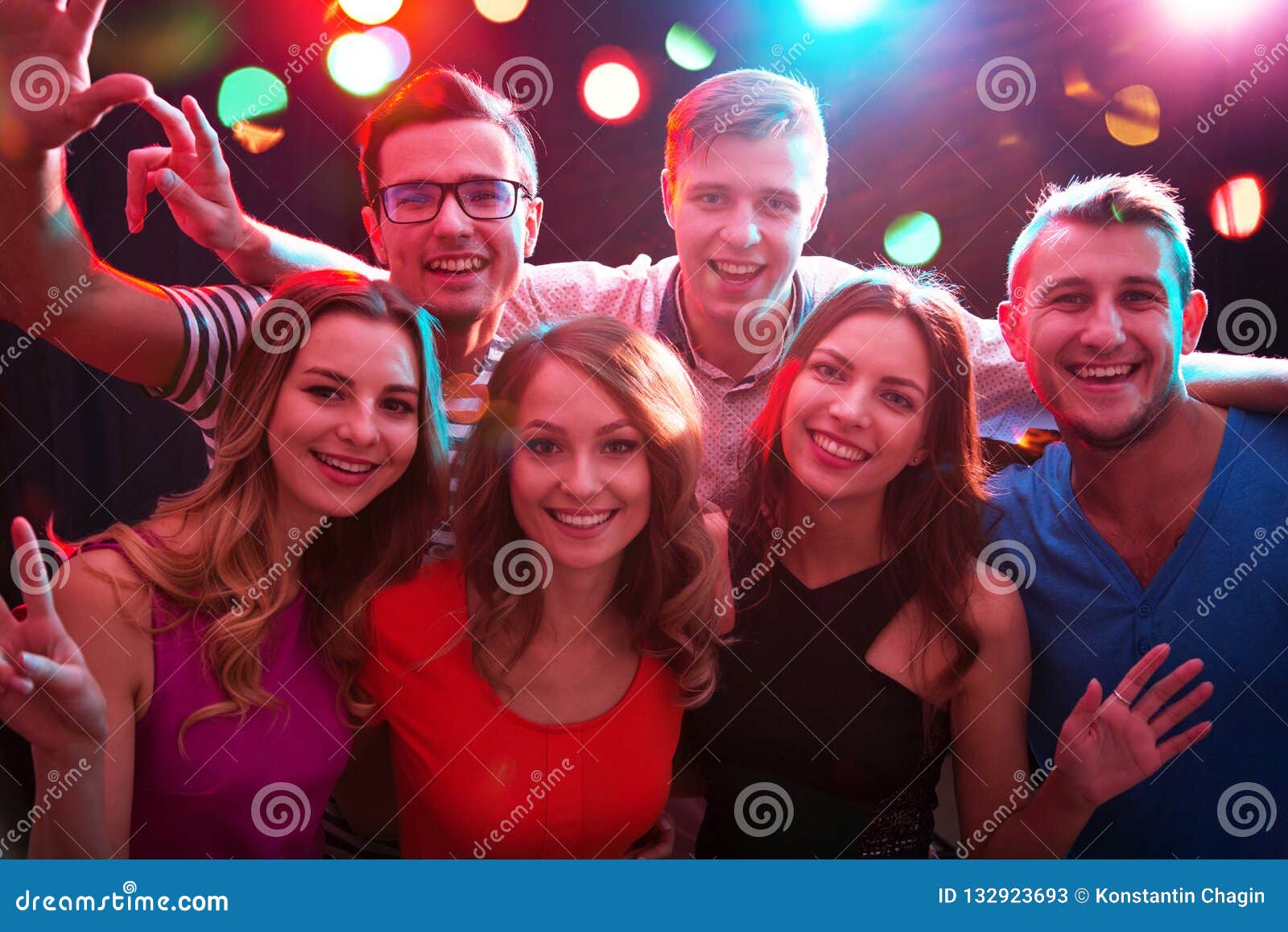 Group of Happy Friends in the Night Club Stock Image - Image of dance ...