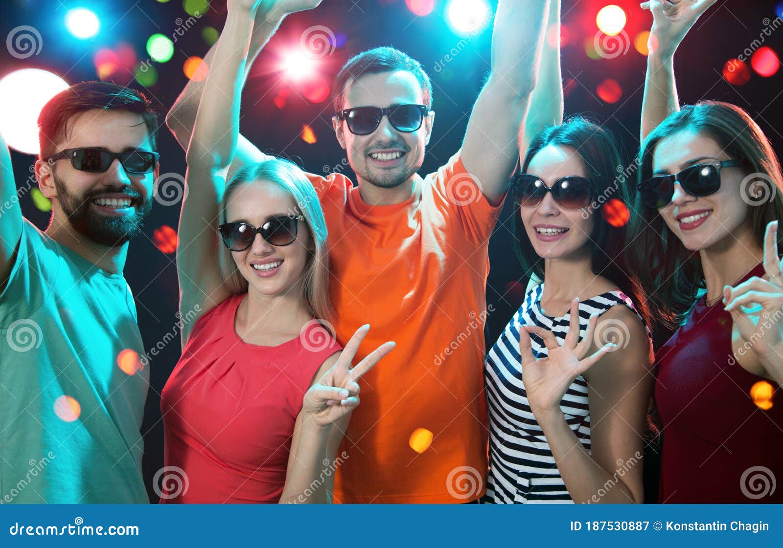 Group of Happy Friends in the Night Club Stock Image - Image of modern ...