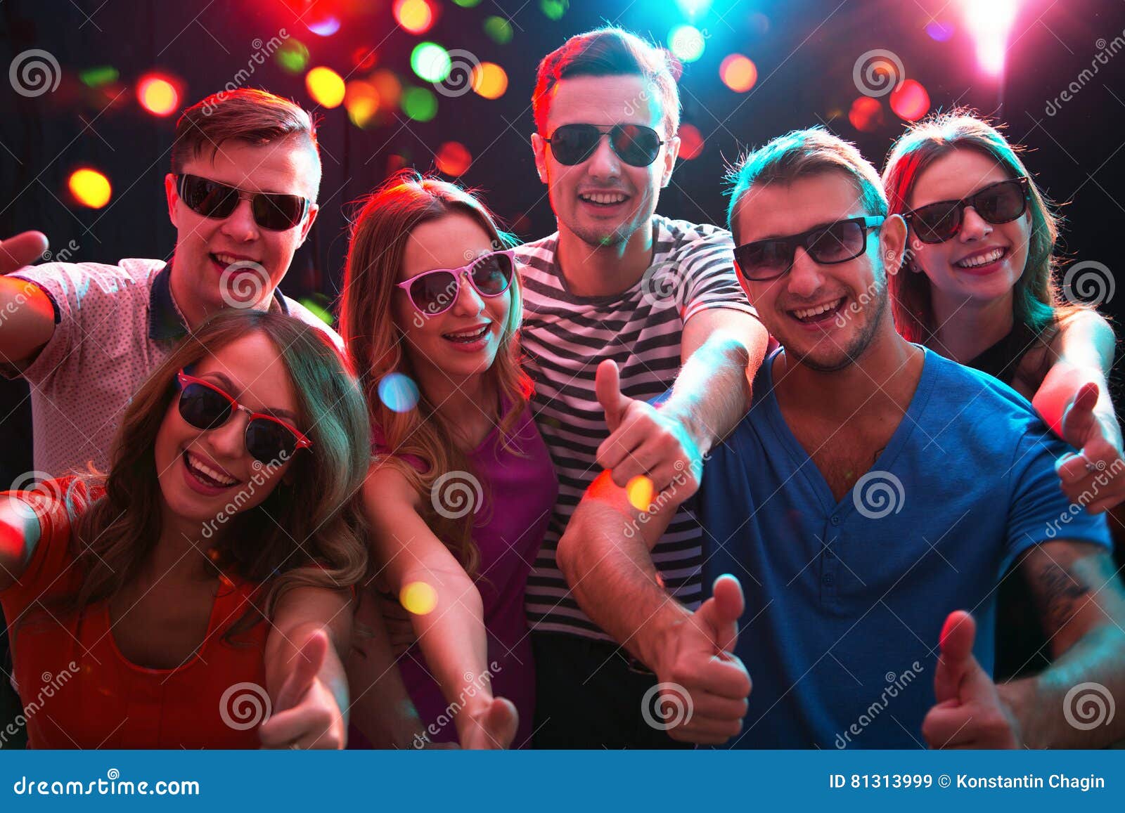 Group of Happy Friends in the Night Club Stock Image - Image of friends ...
