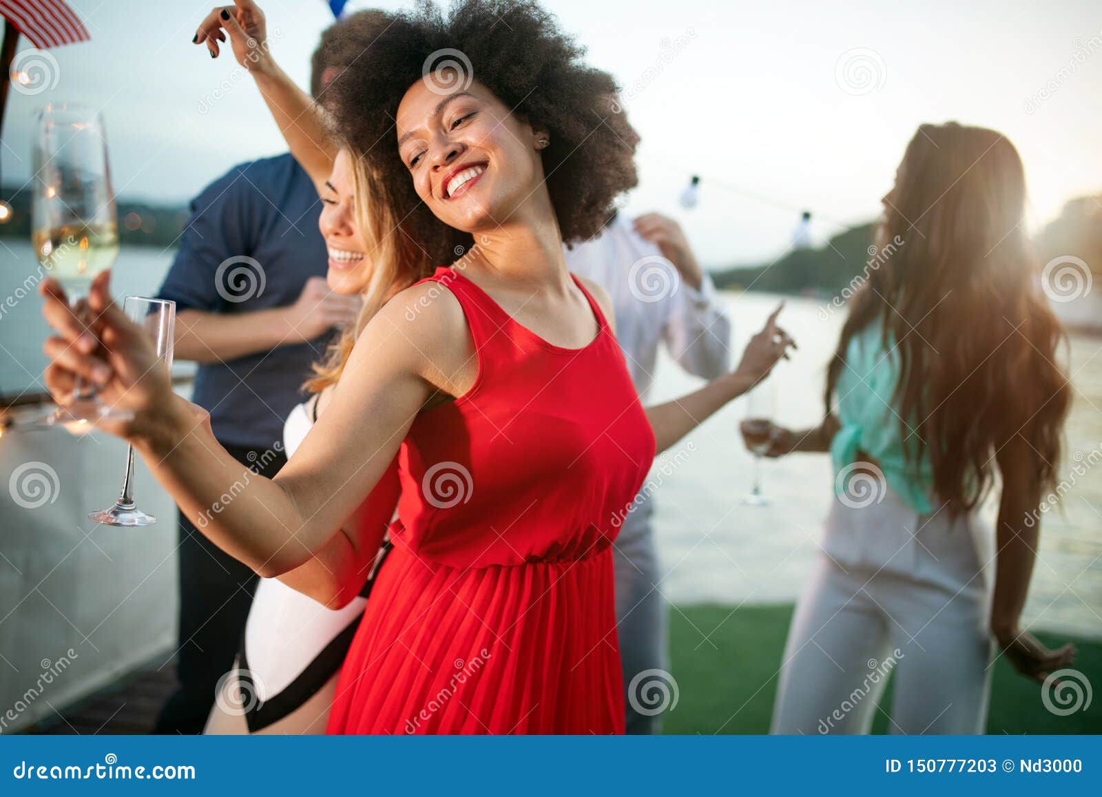Group of Friends at Party Dancing and Smiling Together Stock Image ...