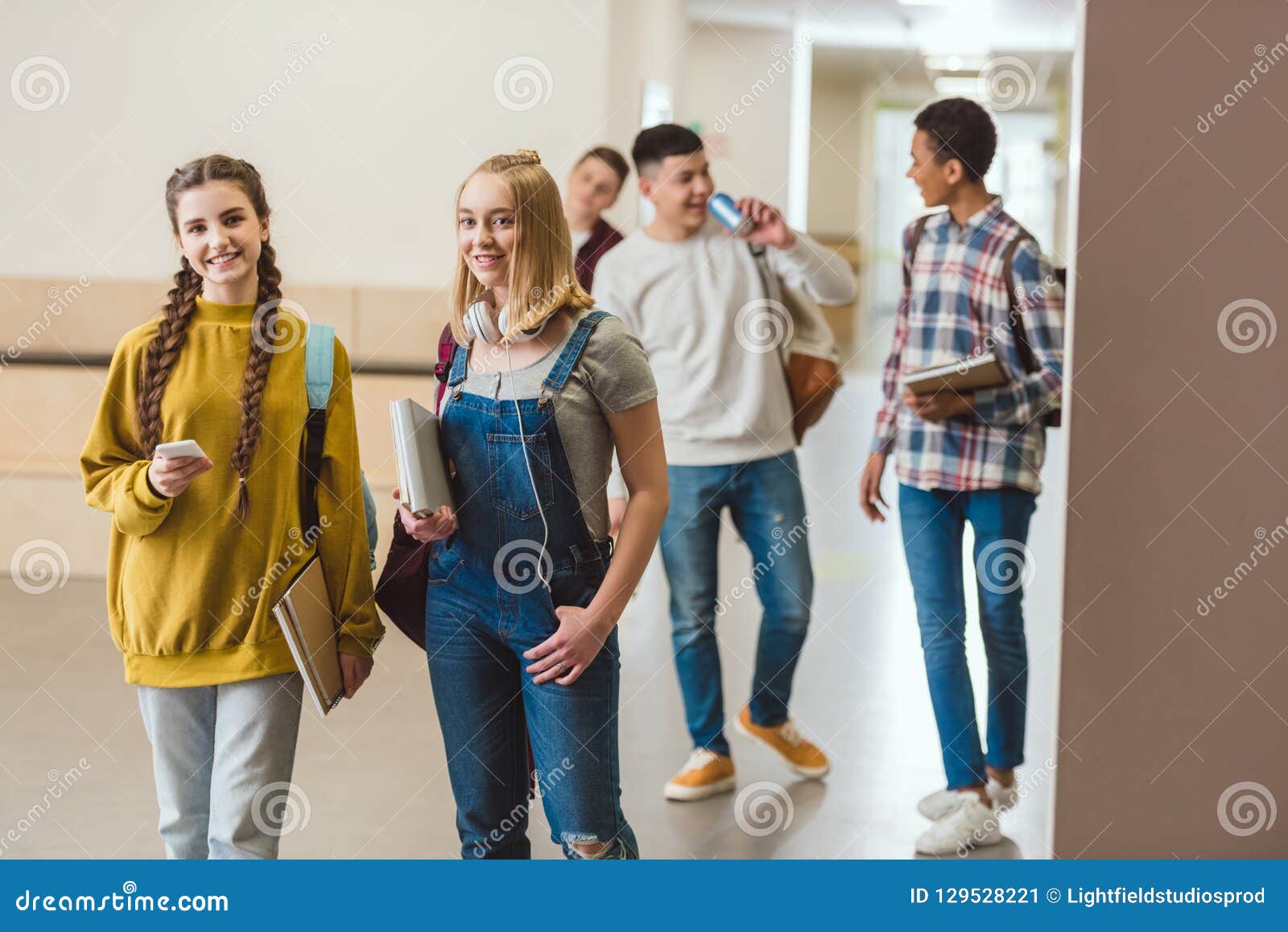 Group of Happy High School Classmates Walking by School Stock Image ...