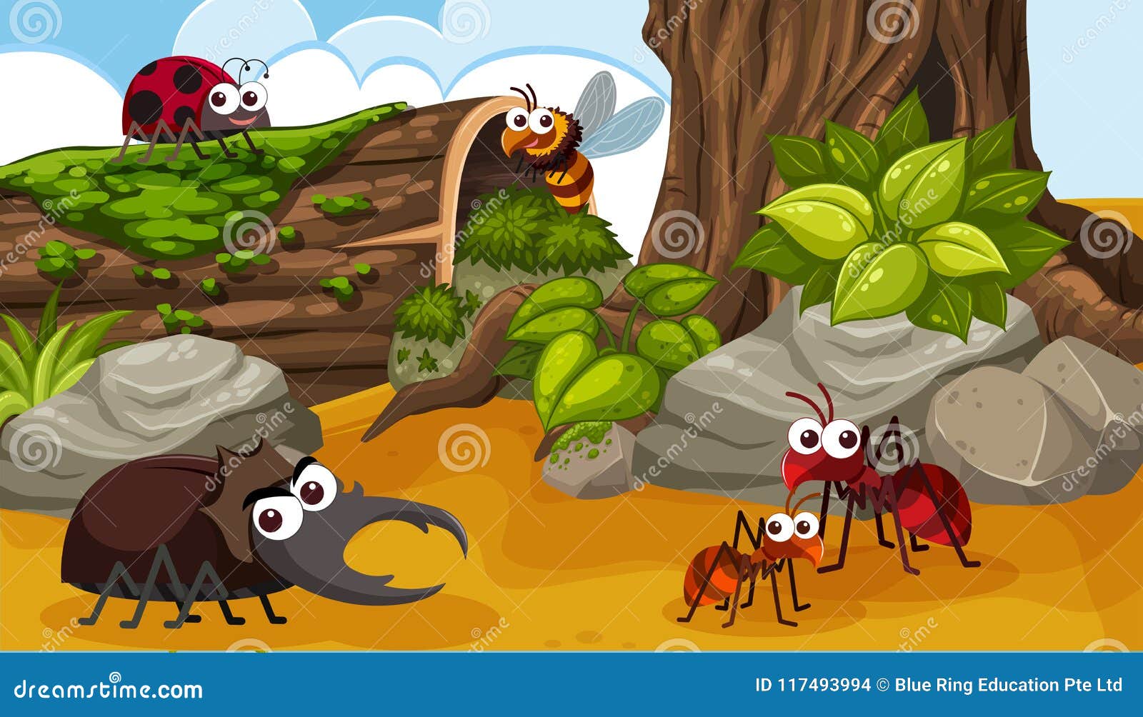 A Group of Happy Insect in Forest Stock Vector - Illustration of green ...