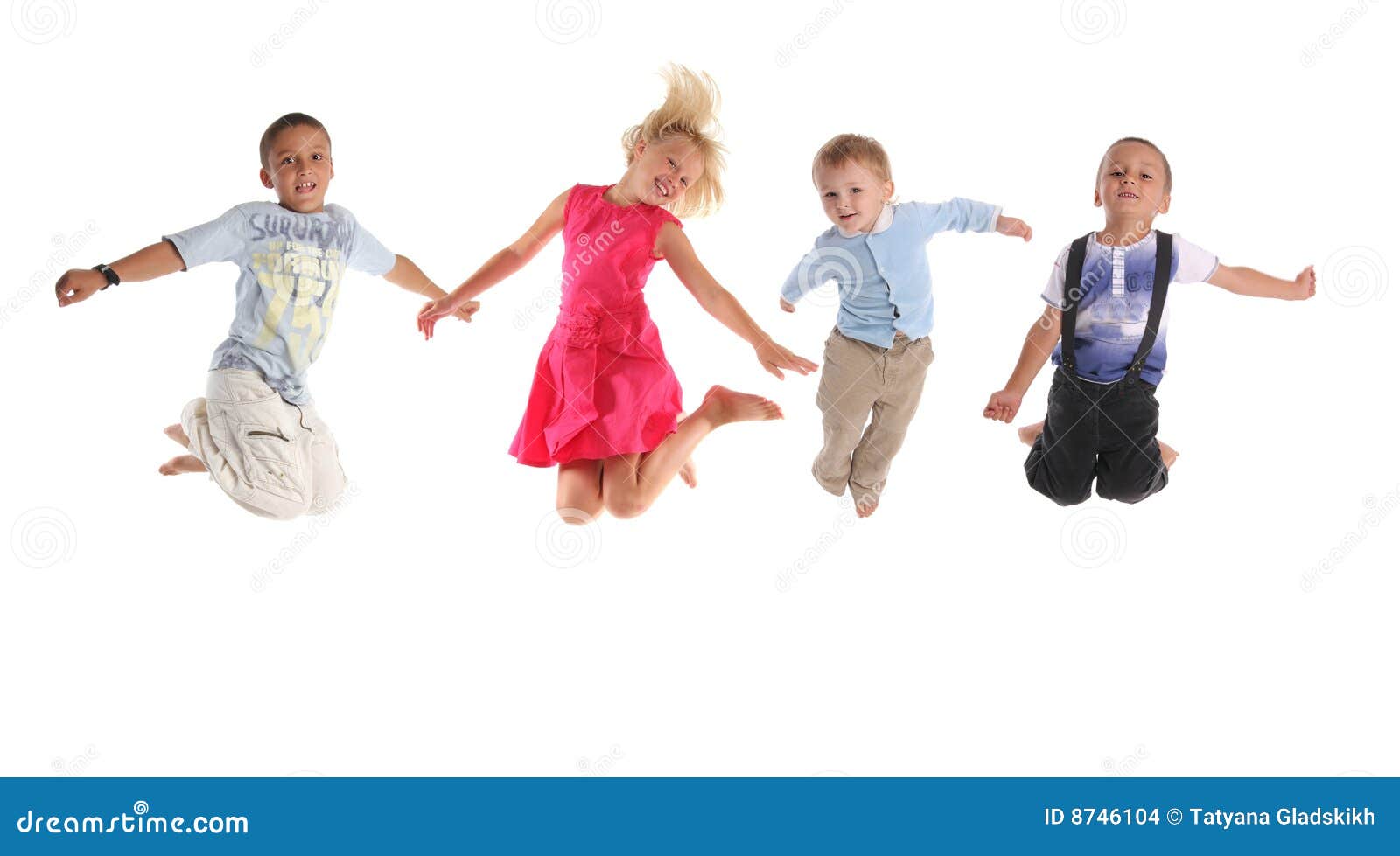 Group of Happy Jumping Children Stock Photo - Image of caucasian ...