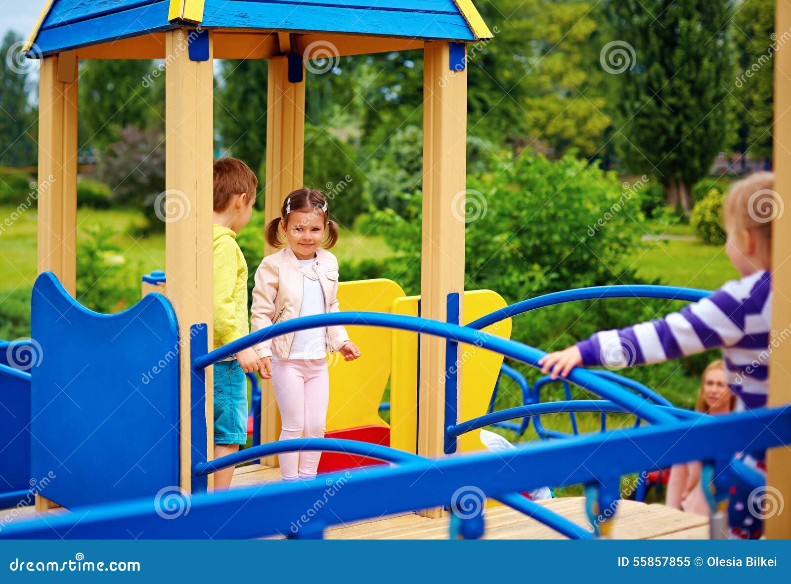 Group of Happy Kids Having Fun on Playground Stock Image - Image of ...