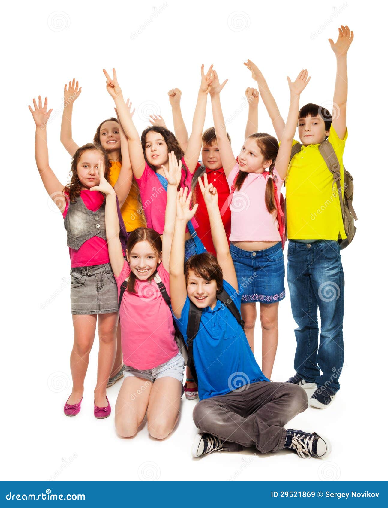Group of Happy Kids Lifting Hands Stock Image - Image of caucasian ...