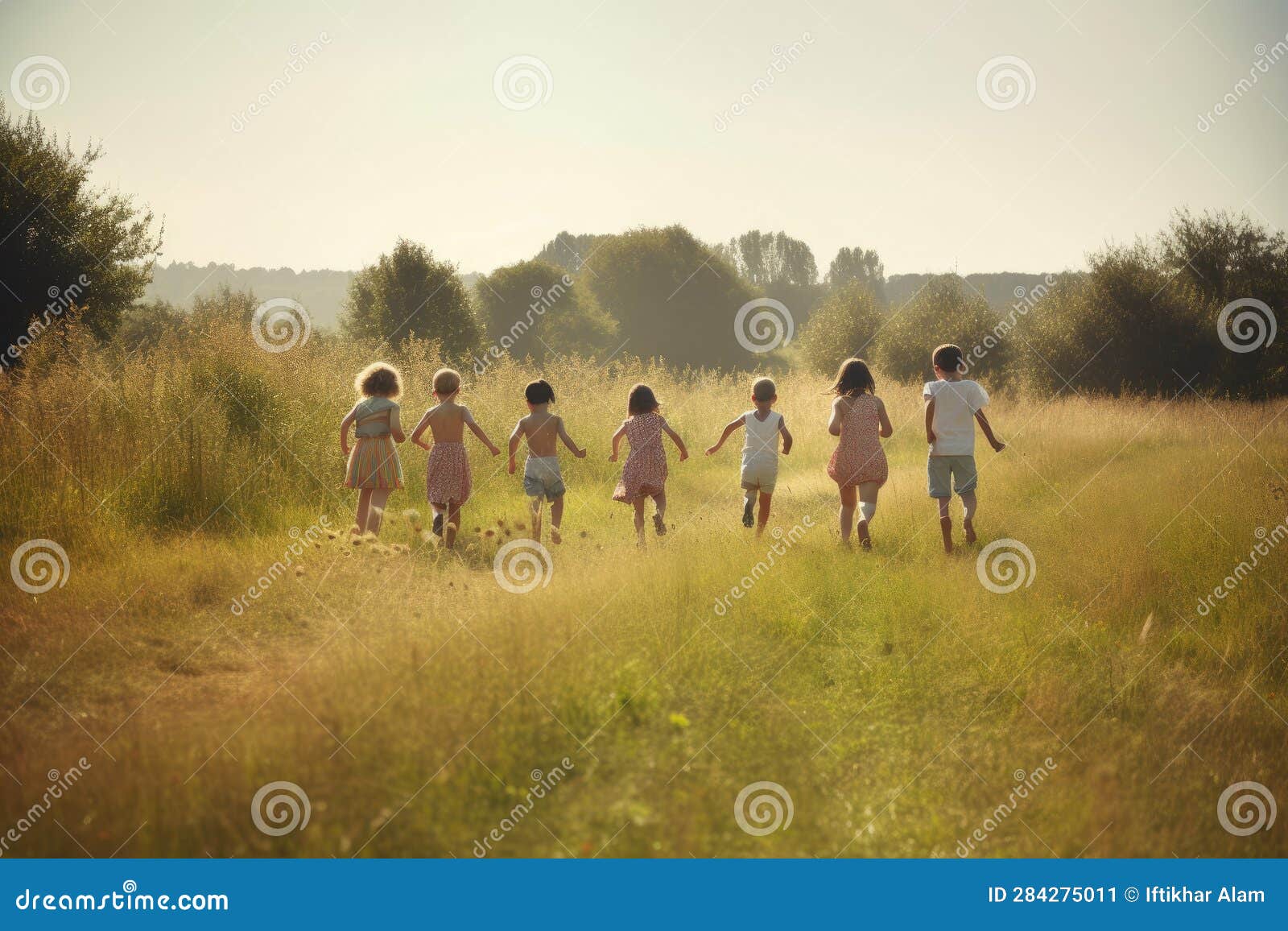 Group of Happy Kids Running in the Field on a Sunny Summer Day, a Group ... Group of Happy Kids Running in the Field on a Sunny Summer Day, a Group ...