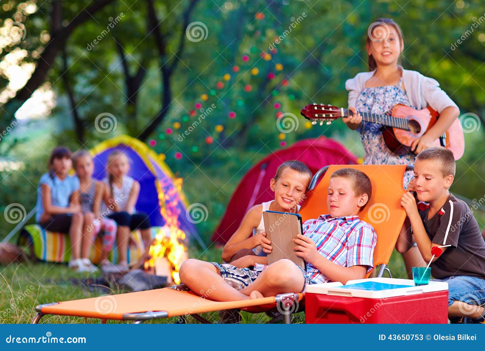 Group of Happy Kids on Summer Picnic Stock Image - Image of campfire ...
