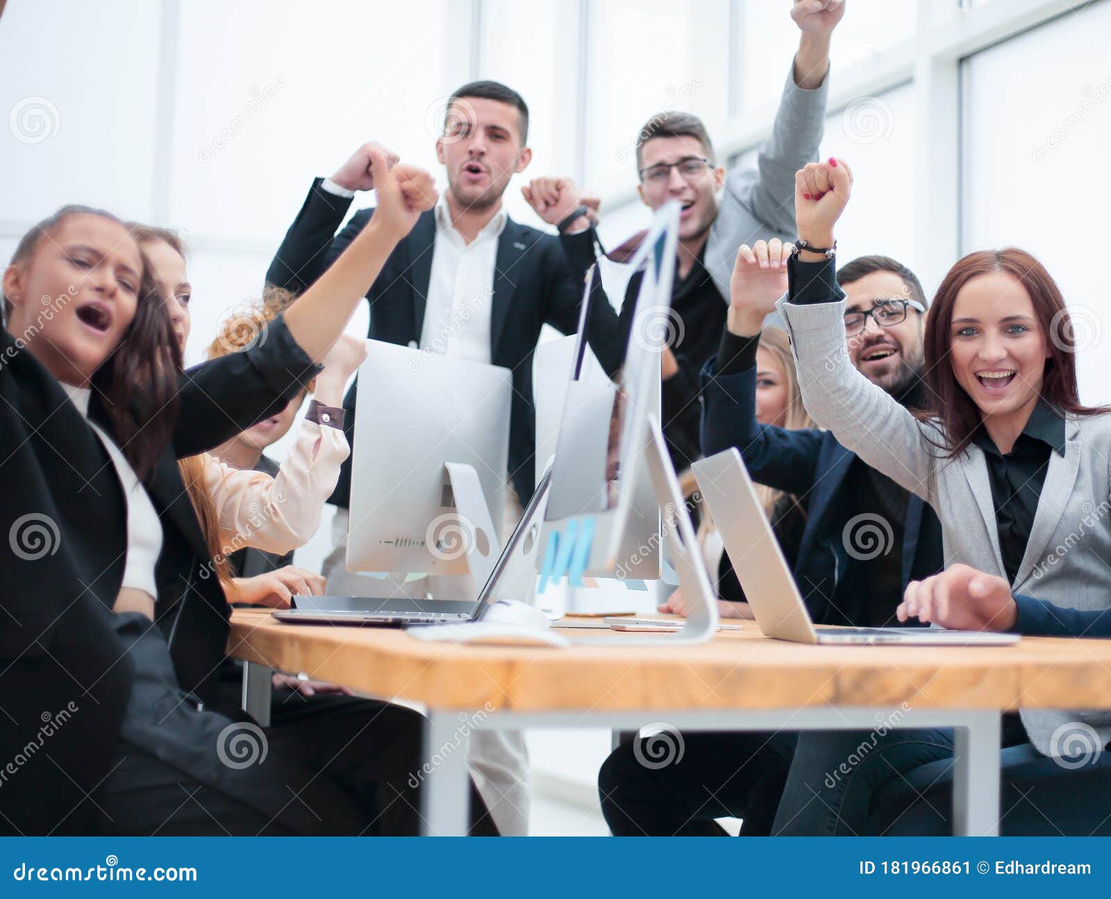 Group of Happy Office Employees Sitting at a Table. Stock Image - Image ...