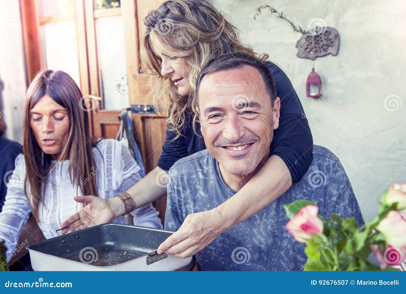Group of Happy People is Eating Meat Outdoors Stock Image - Image of ...