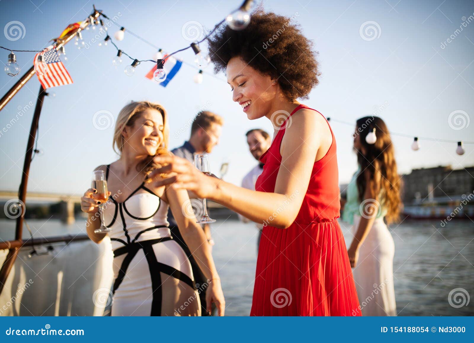 Group of Happy People or Friends Having Fun at Party Stock Photo ...