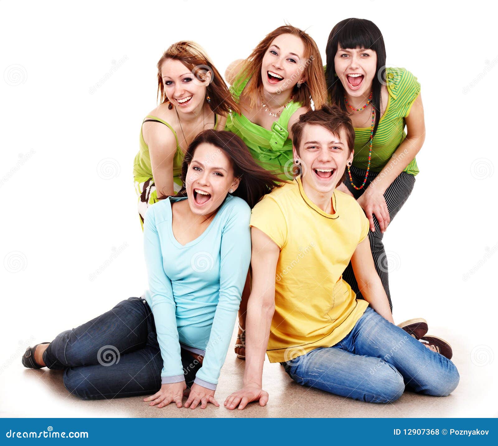 Group Happy People in Green. Stock Photo - Image of happy, happiness ...