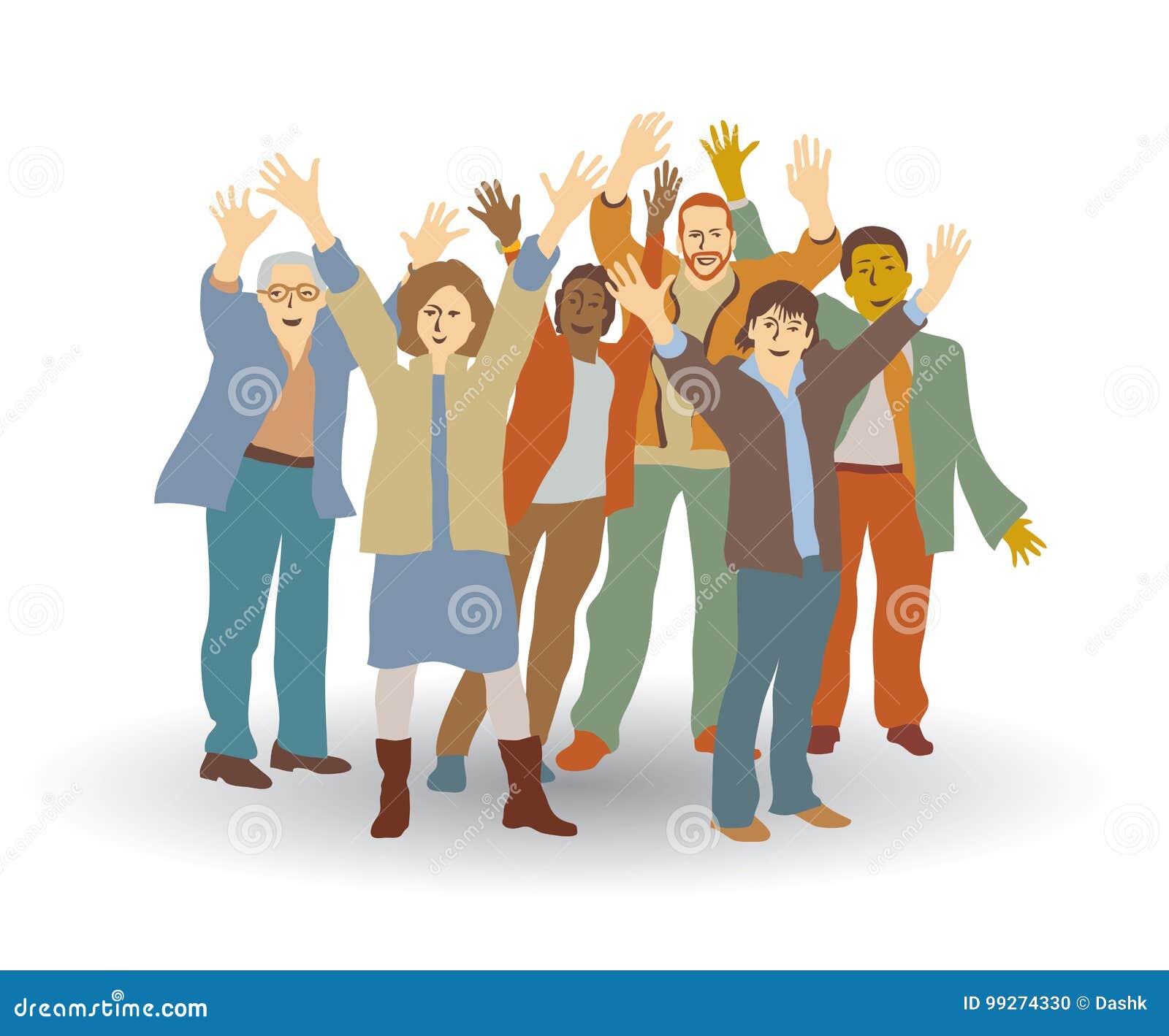 Group Of Happy Kids Holding Hands. Friendship Concept Cartoon Vector ...