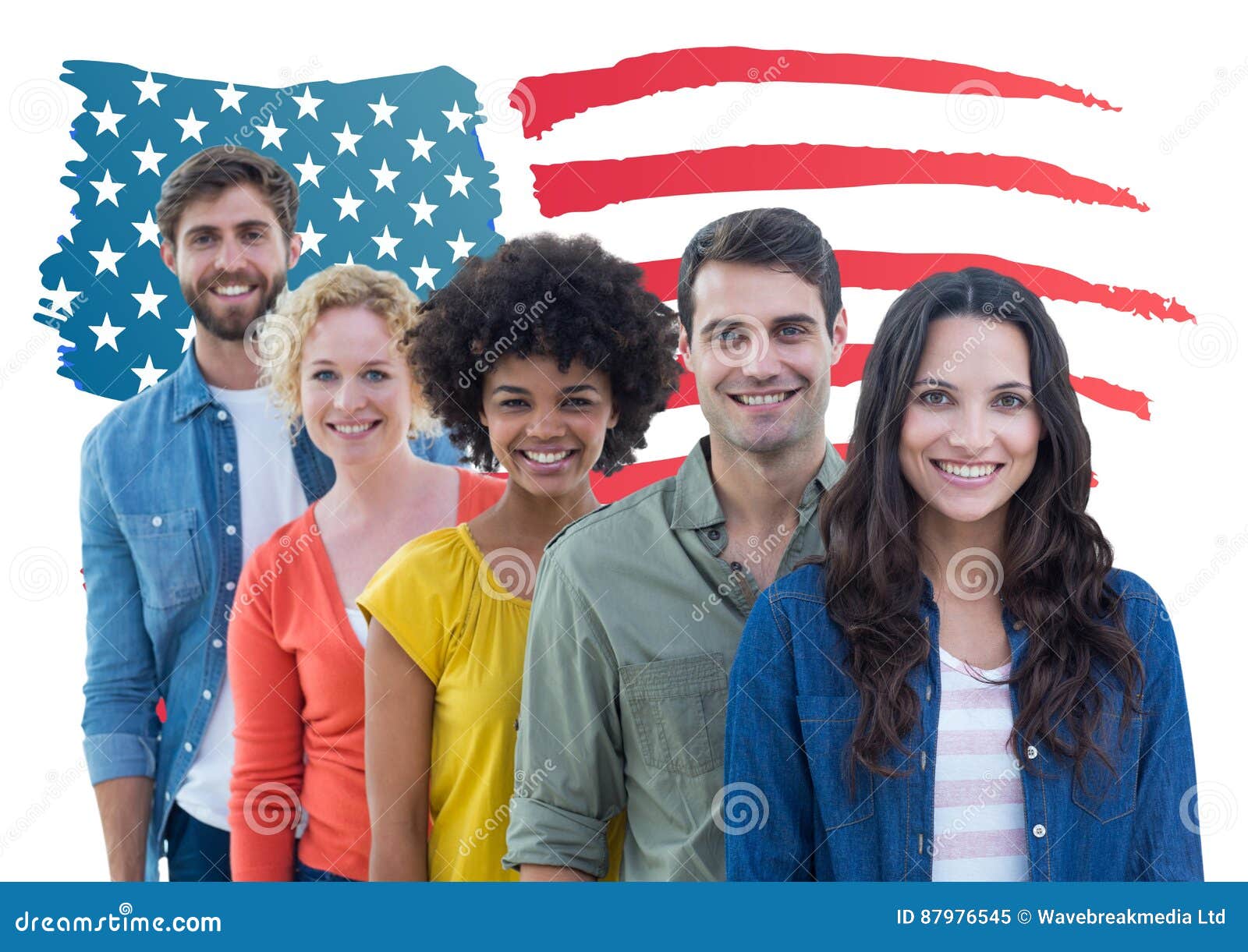 Group of Happy People Standing Against American Flag Stock Image ...