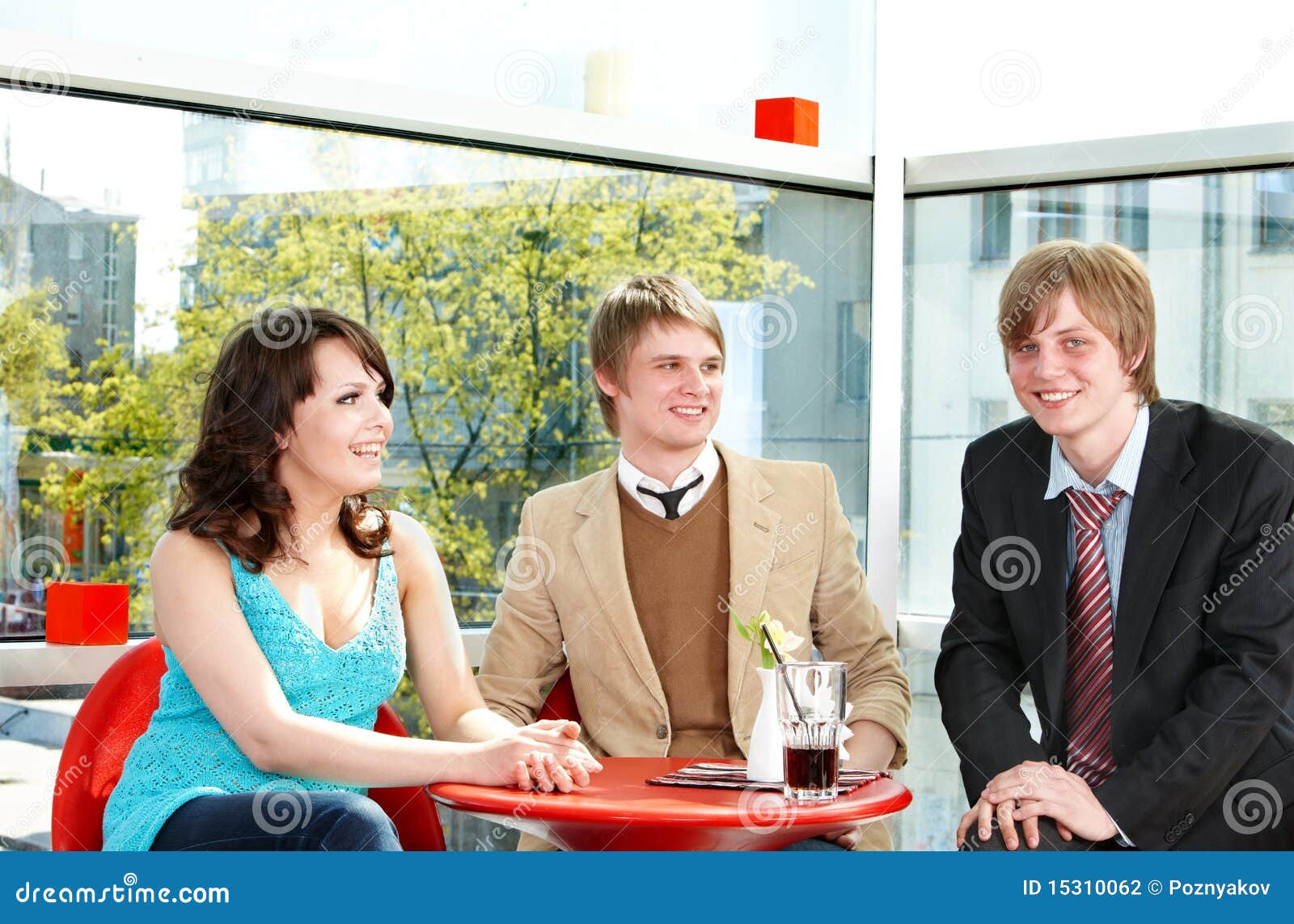 Group of Happy People Talking in Cafe. Stock Photo - Image of friendly ...