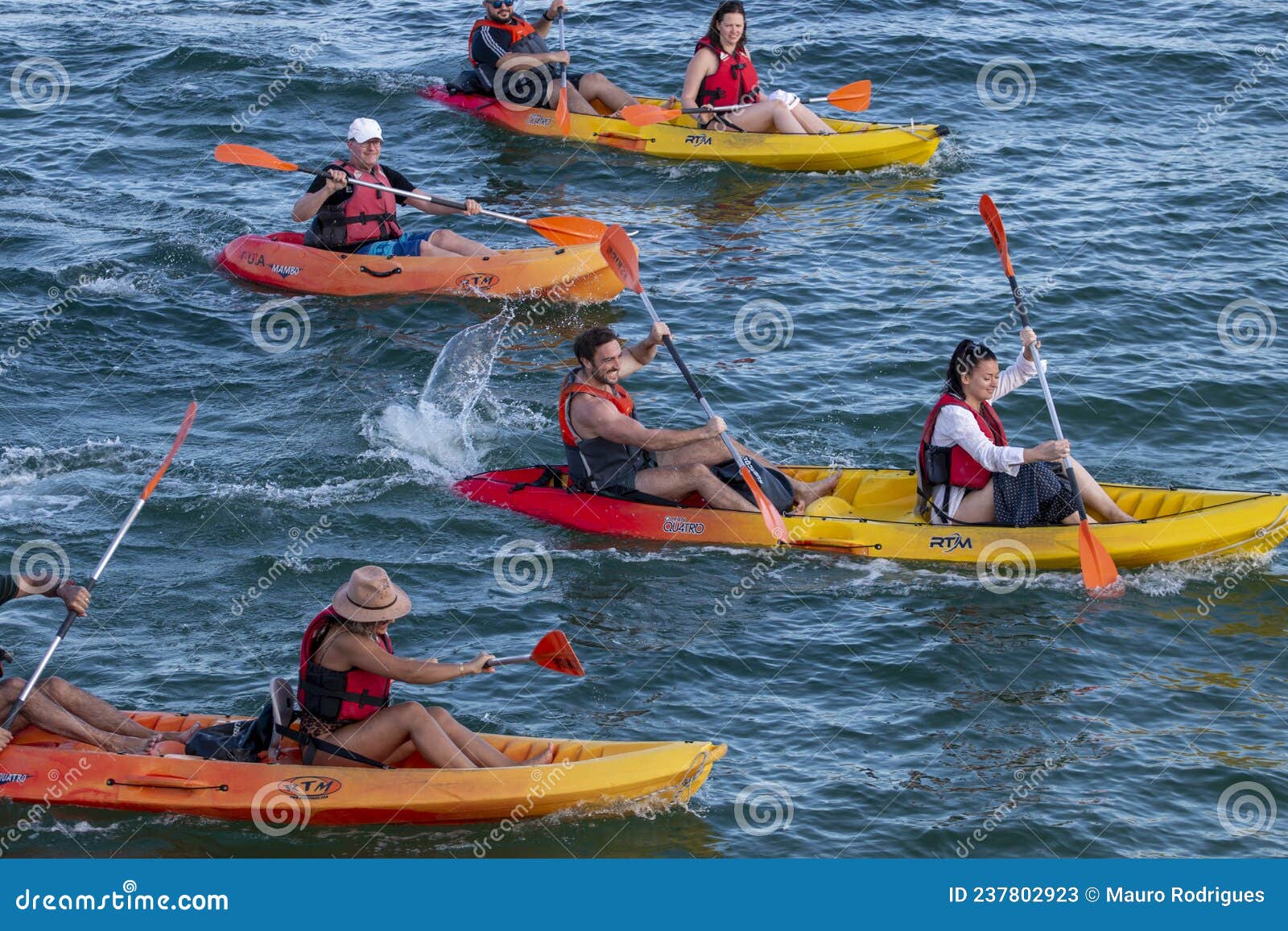 Group of Happy People on Yellow Kayaks Editorial Stock Photo - Image of ...