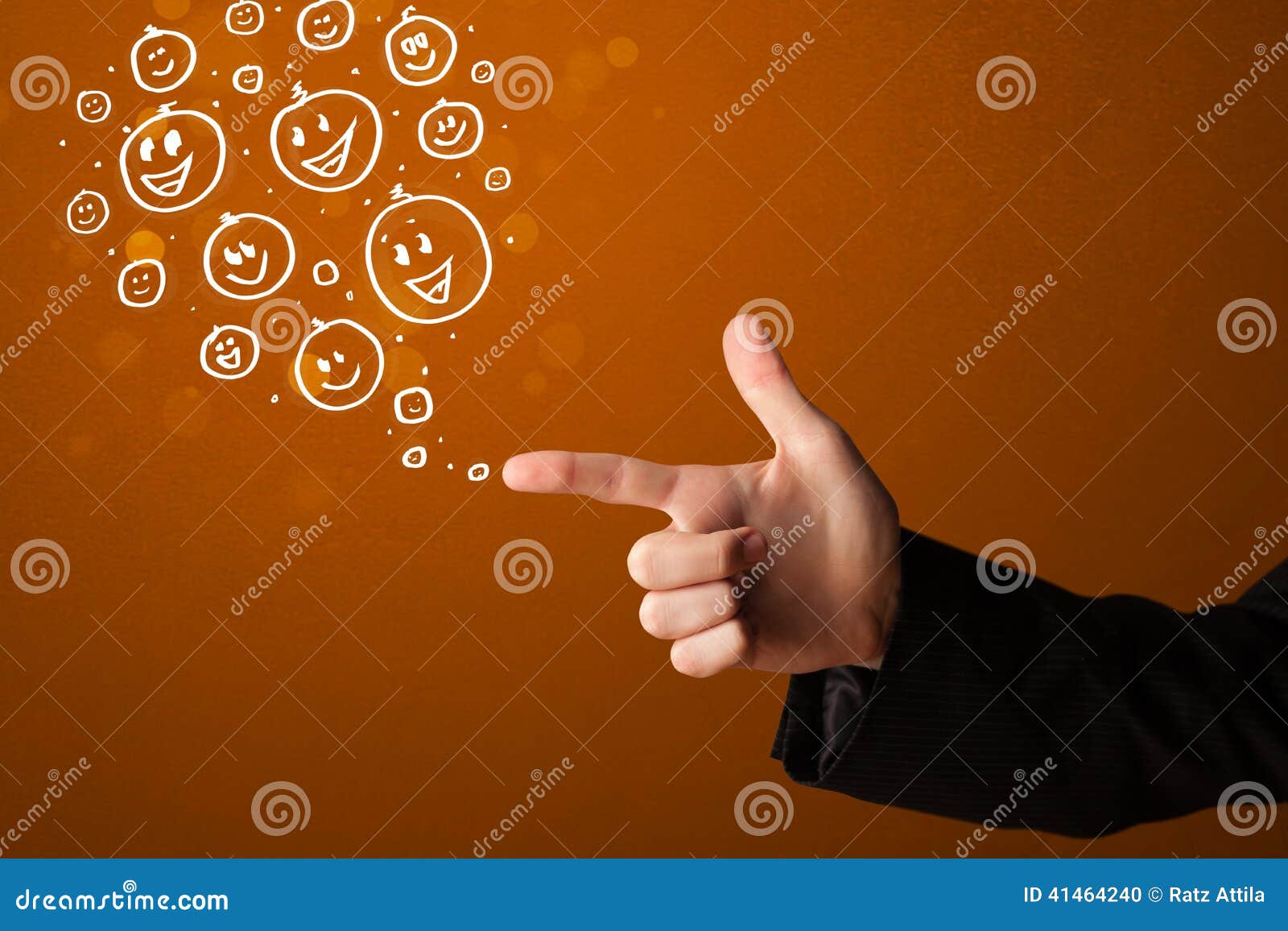 Group of Happy Smiley Faces Coming Out of Gun Shaped Hands Stock Photo ...